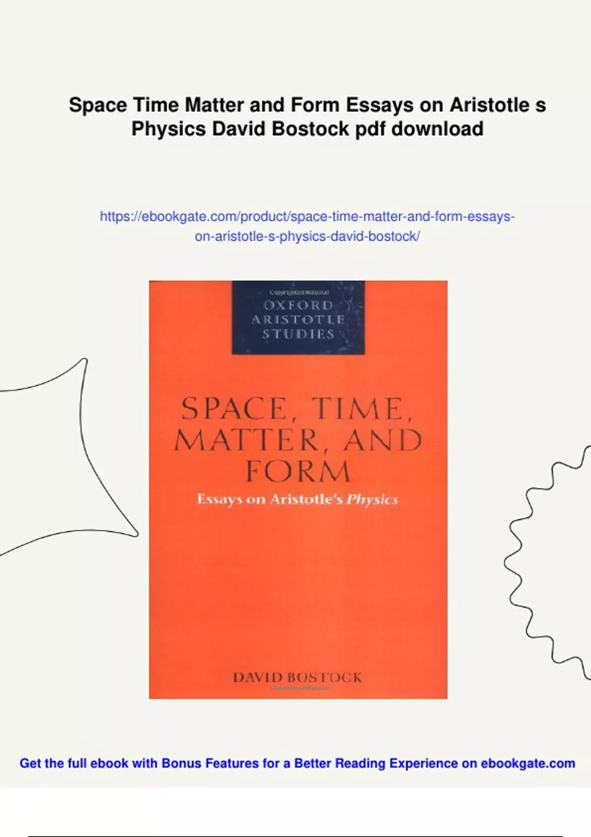 Summary Space Time Matter and Form Essays on Aristotle s Physics David ...
