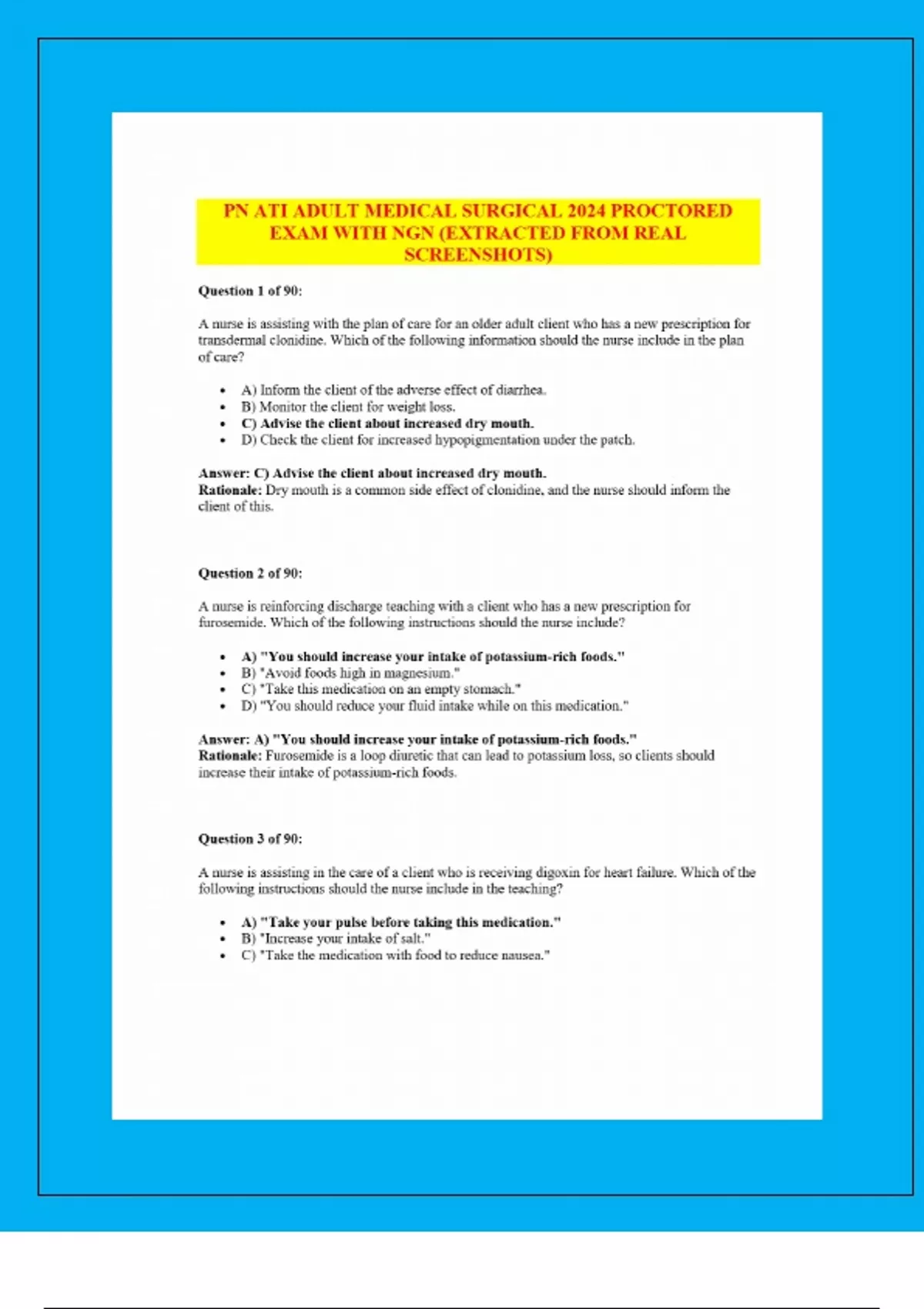 ATI PN Adult Medical-Surgical (Med-Surg) Proctored Exam 2025 With NGN: Questions and AnswersATI ...