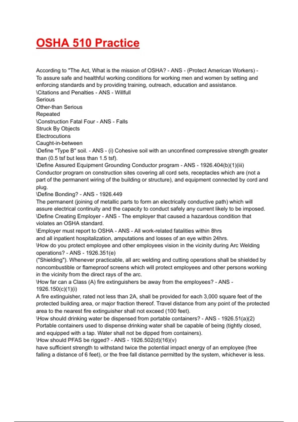 OSHA 510 Practice Exam 2025/2026 Questions With Completed Solutions ...