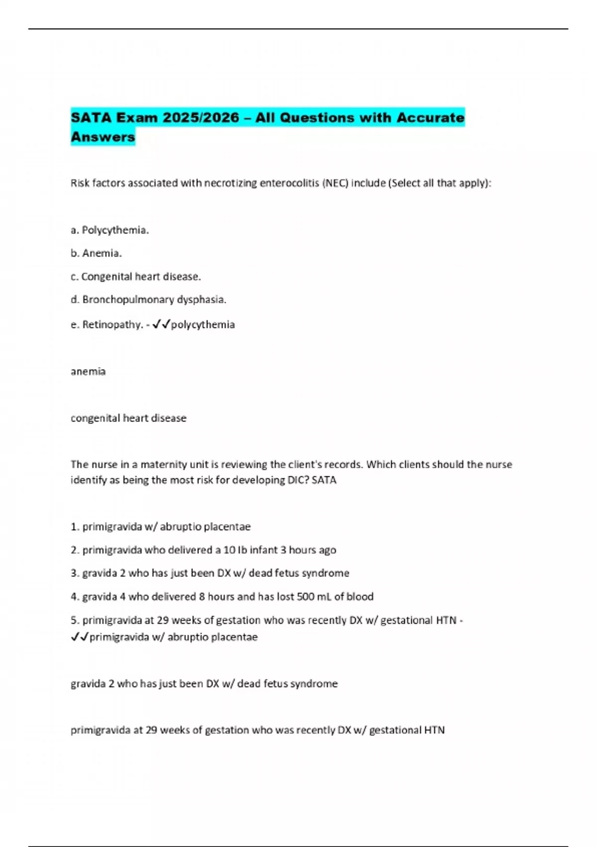 SATA Exam 2025/2026 – All Questions with Accurate Answers - SATA ...