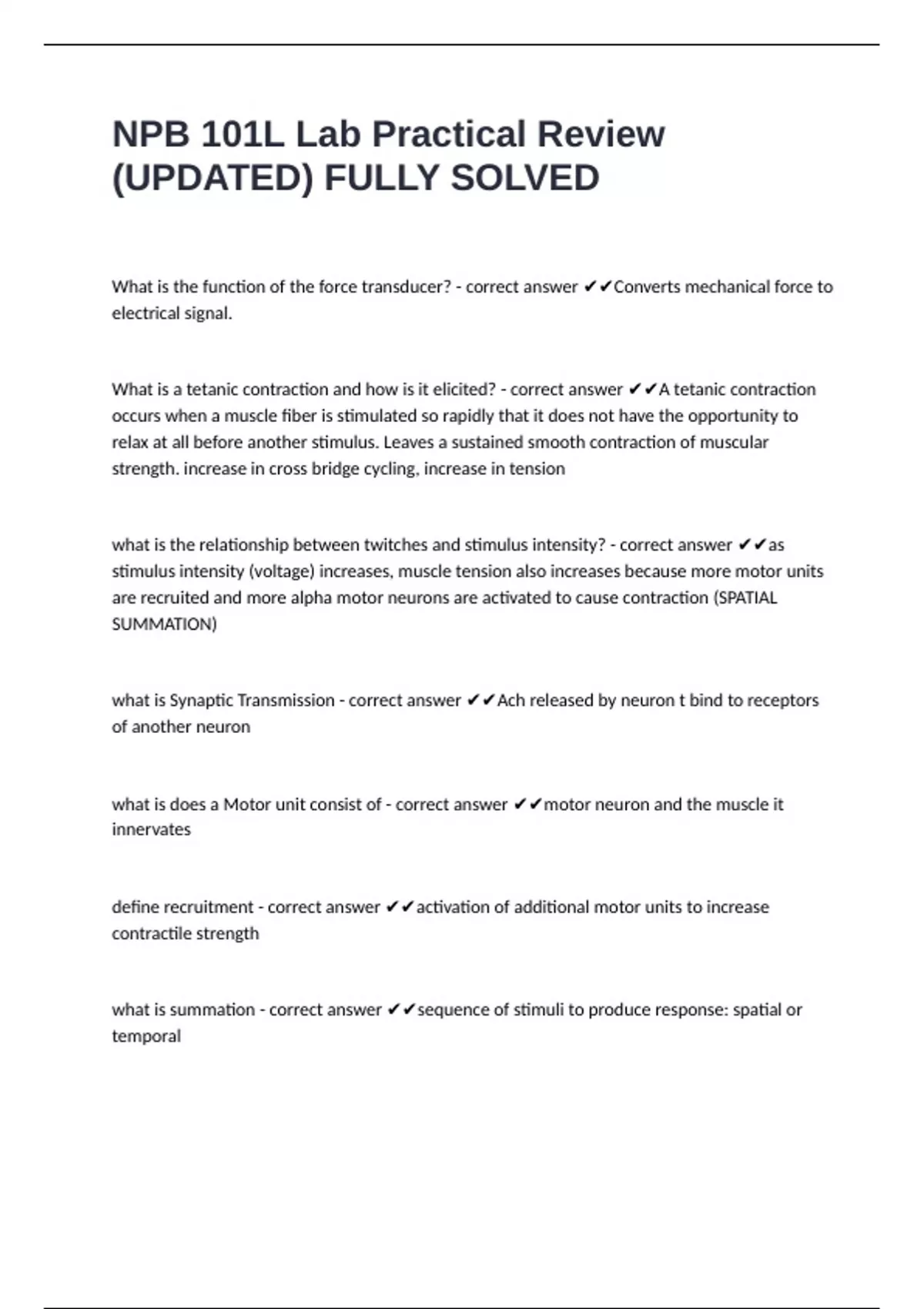 NPB 101L Lab Practical Review (UPDATED) FULLY SOLVED - NPB 101L - Stuvia US