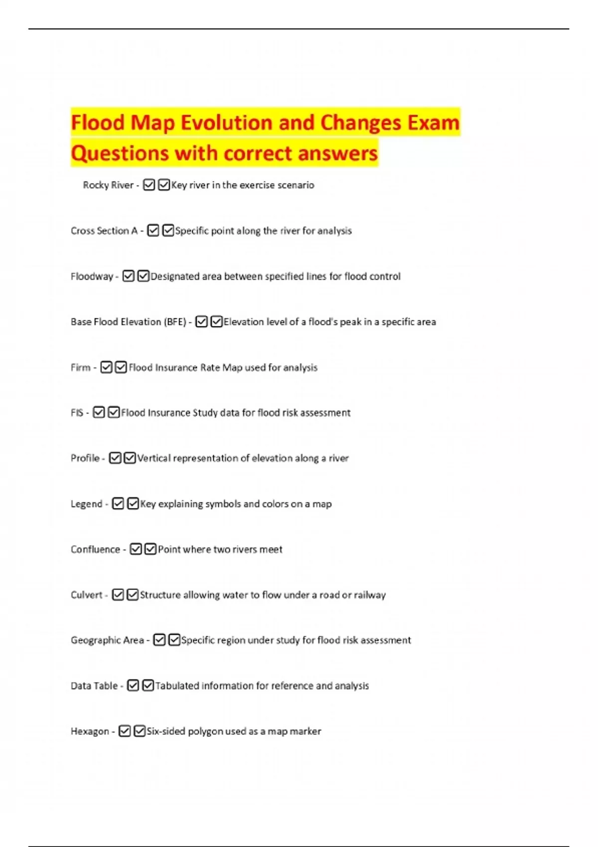 Flood Map Evolution and Changes Exam Questions with correct answers ...