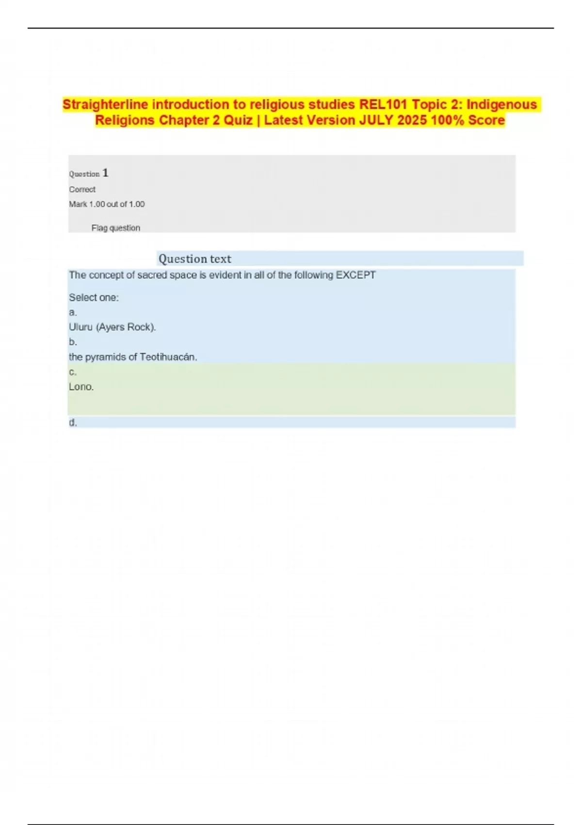 Straighterline introduction to religious studies REL101 Topic 2 ...
