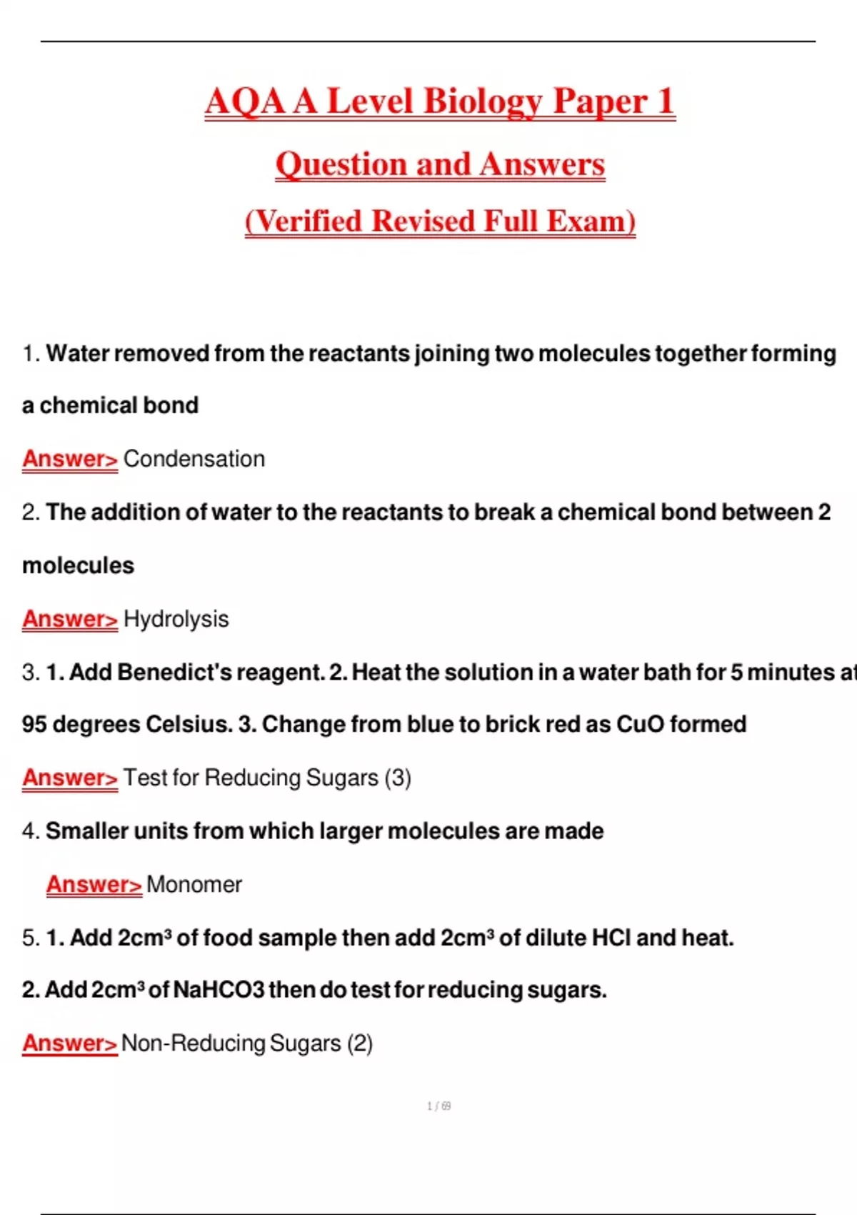 AQA AS Level Biology 2025/2026 Question And Answer Paper 1 - AQA ...