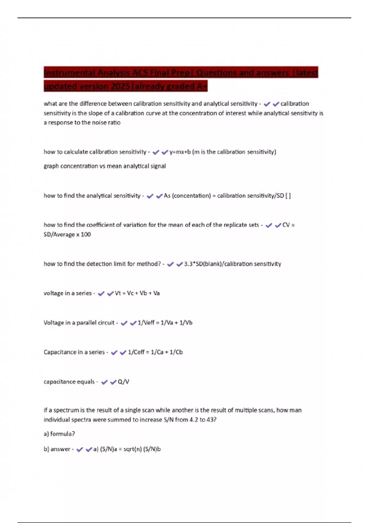 Instrumental Analysis ACS Final Prep| Questions and answers |latest ...