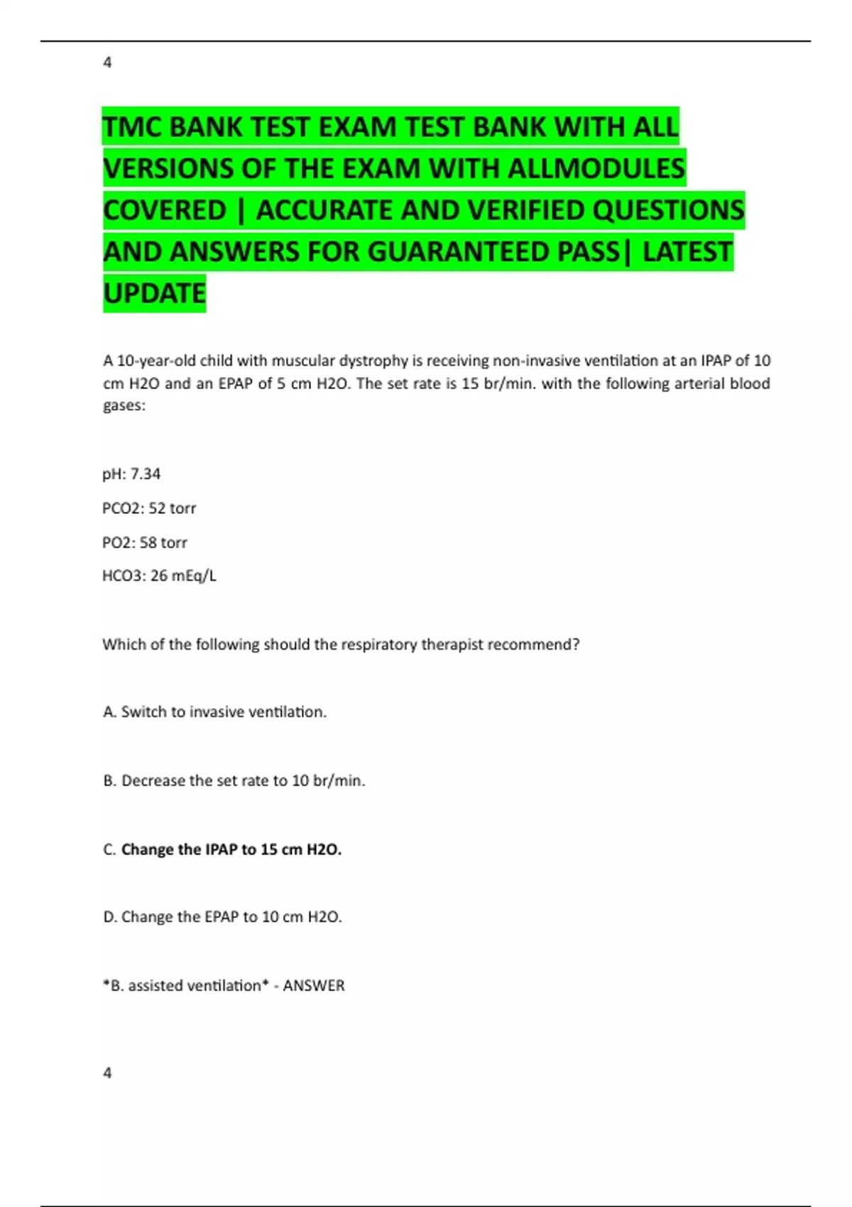 TMC BANK TEST EXAM TEST BANK WITH ALL VERSIONS OF THE EXAM WITH ...