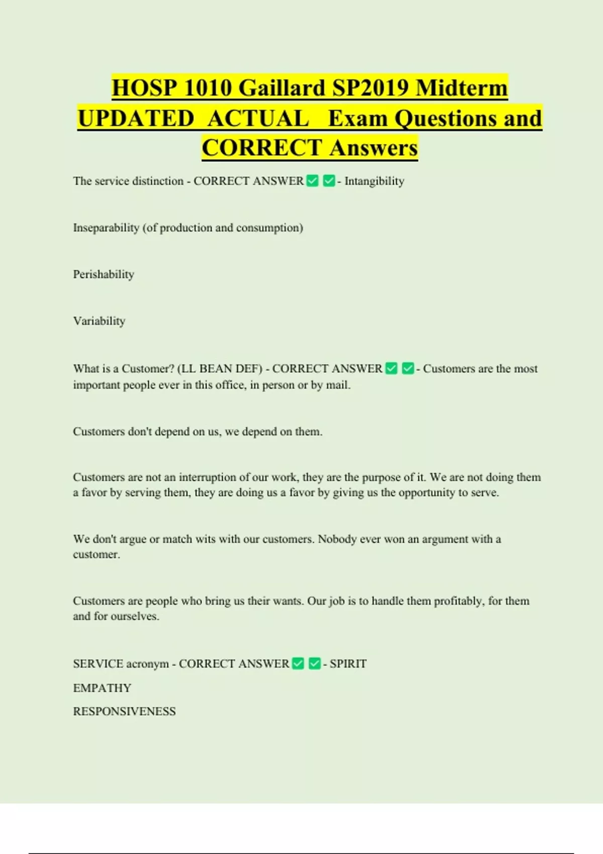 HOSP 1010 Gaillard SP2019 Midterm UPDATED ACTUAL Exam Questions and ...
