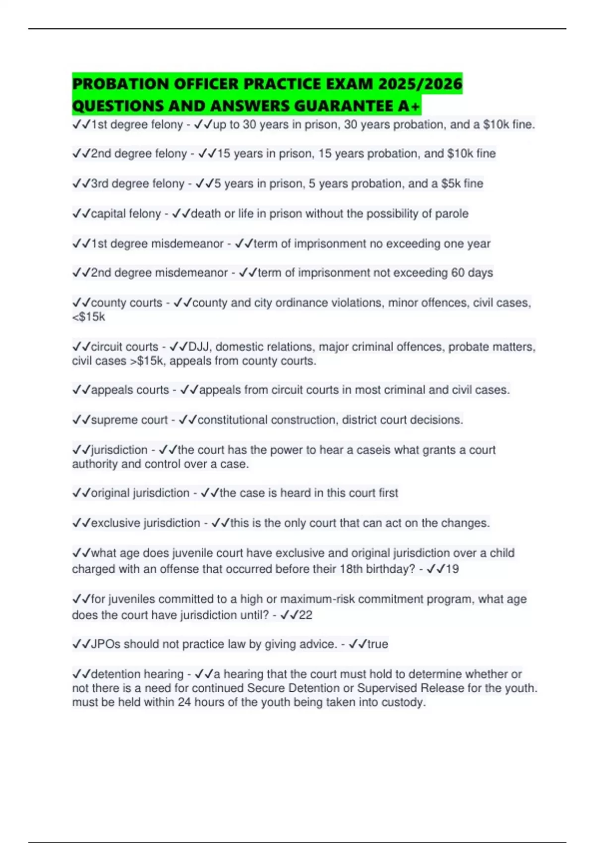 PROBATION OFFICER PRACTICE EXAM 2025/2026 QUESTIONS AND ANSWERS ...