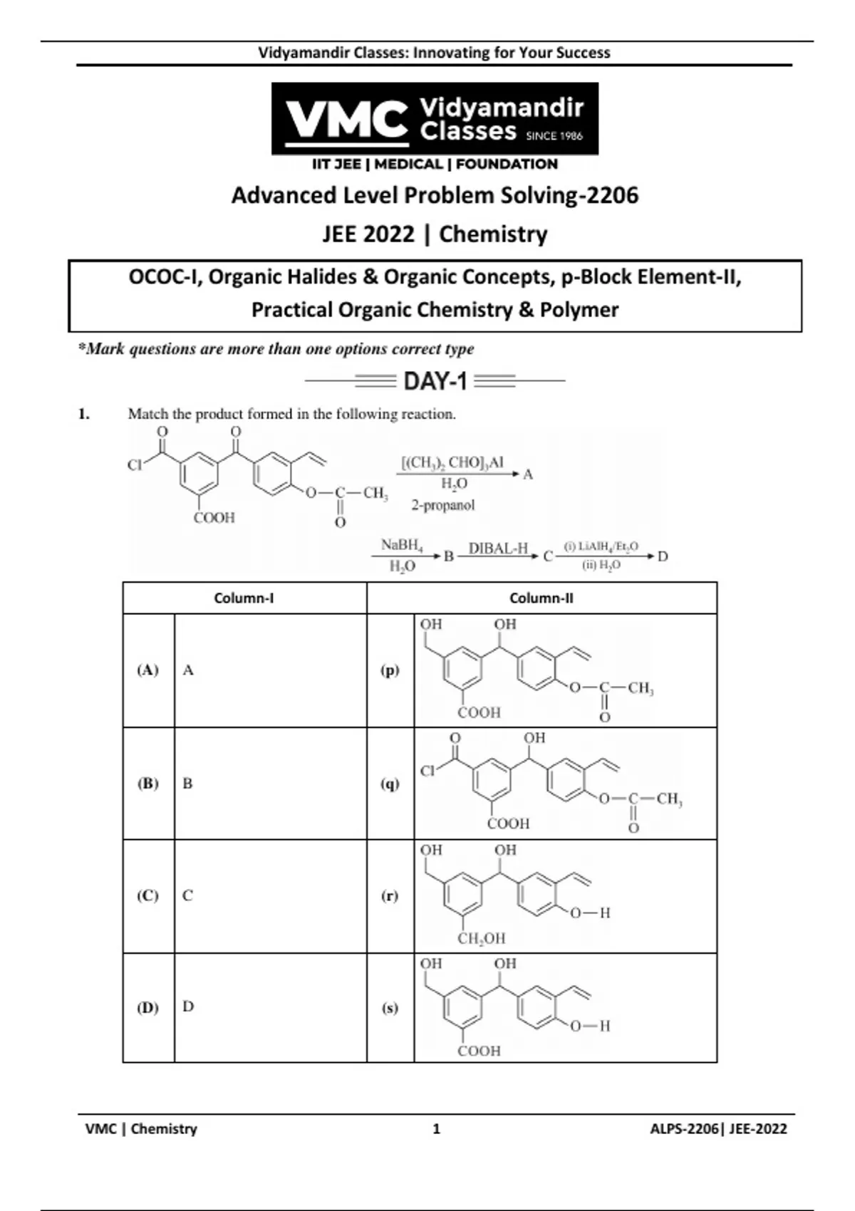 Advanced Level Problem Solving (ALPS-6) – Chemistry for JEE 2022 by ...