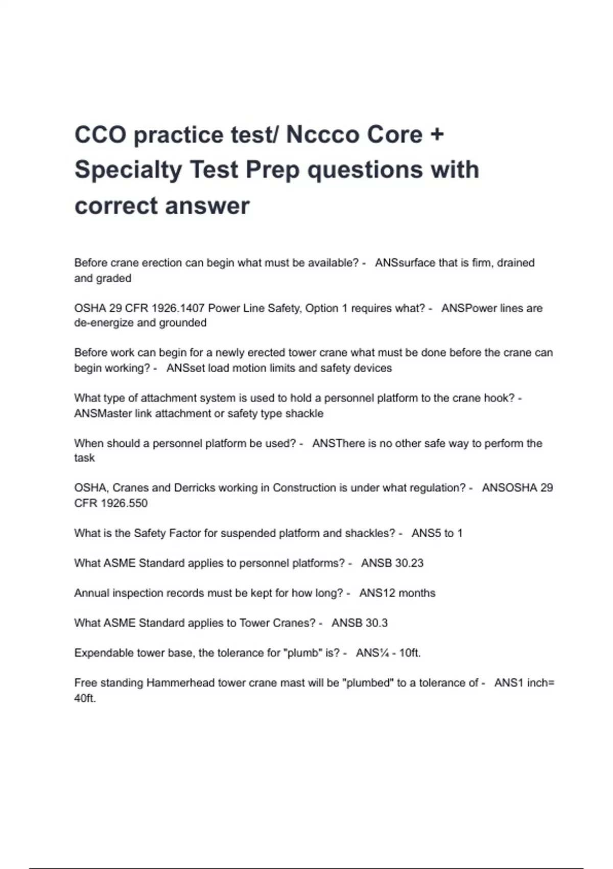 CCO practice test/ Nccco Core + Specialty Test Prep questions with ...