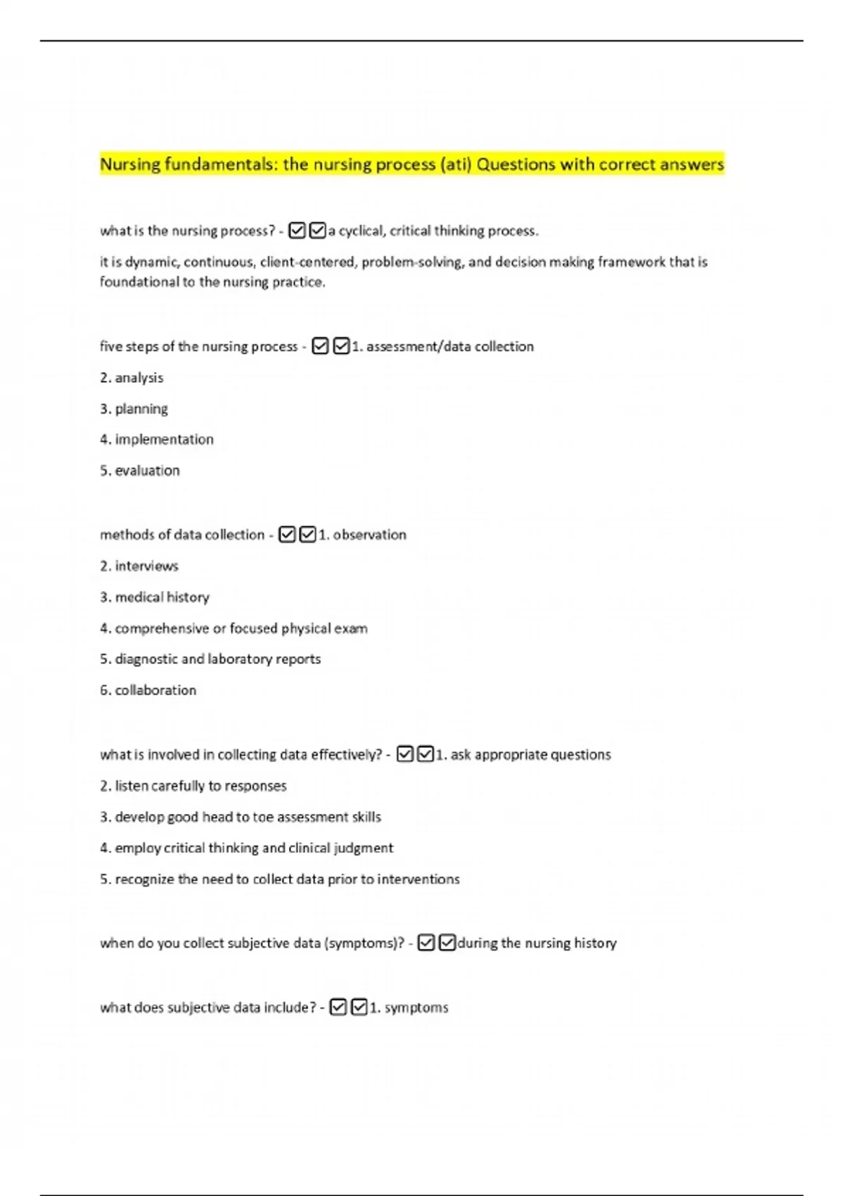 Nursing fundamentals: the nursing process (ati) Questions with correct ...