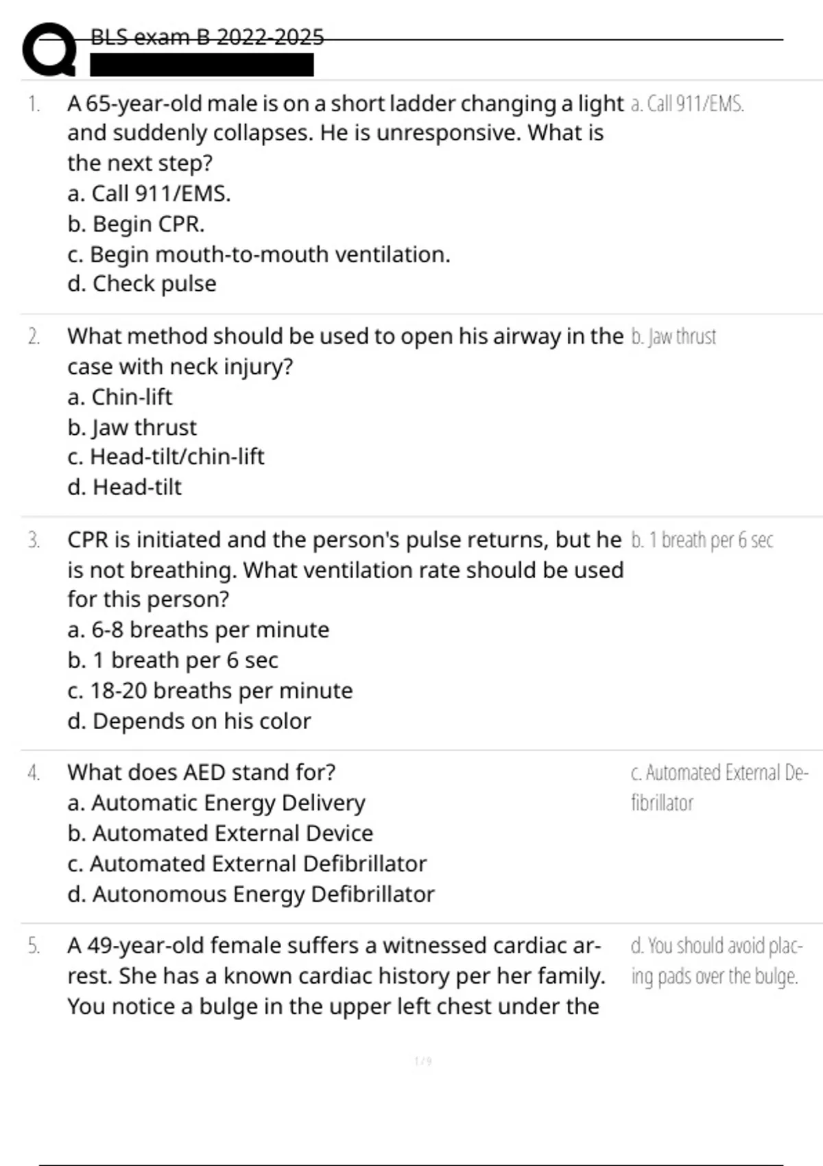 BLS exam B EXAM QUESTIONS WITH Detailed Answer Key For (2025|2026) Exam ...
