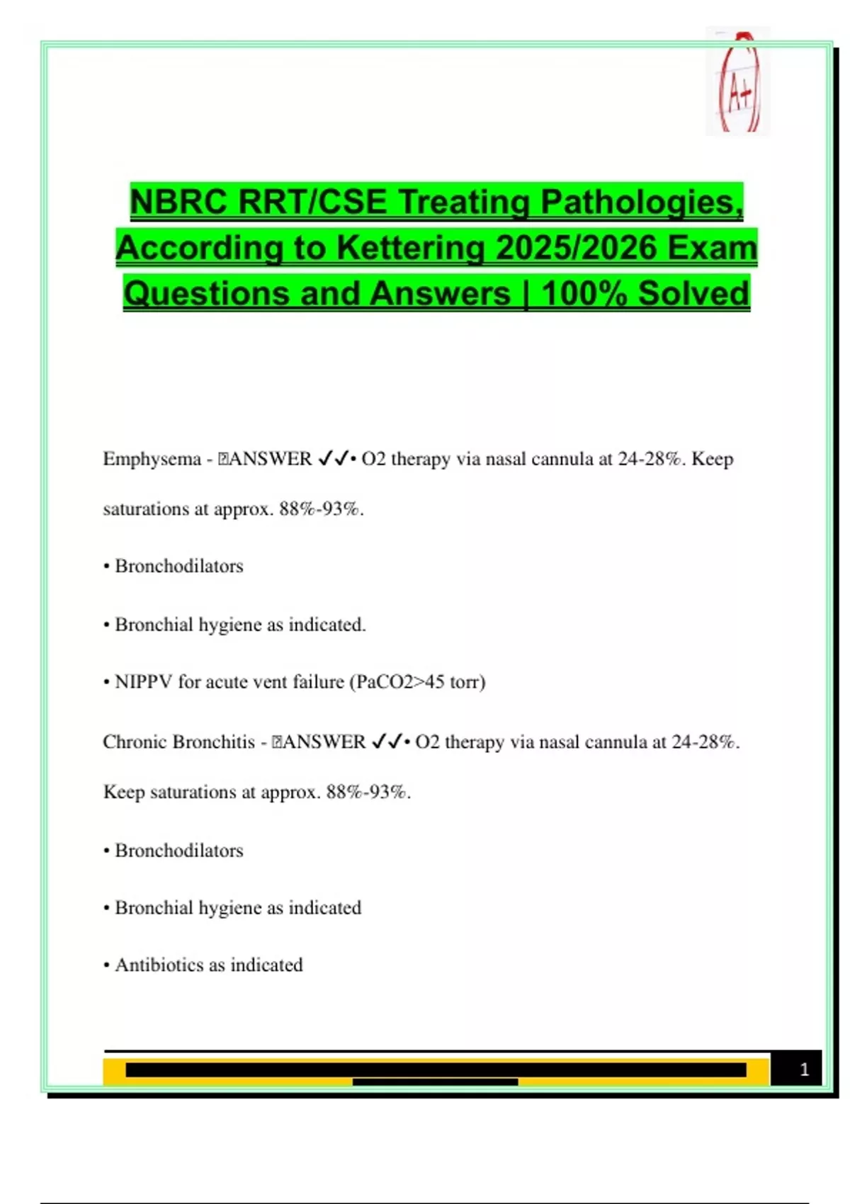 NBRC RRT/CSE Exam 2025/2026 – 100 Solved Questions on Emphysema, ARDS ...