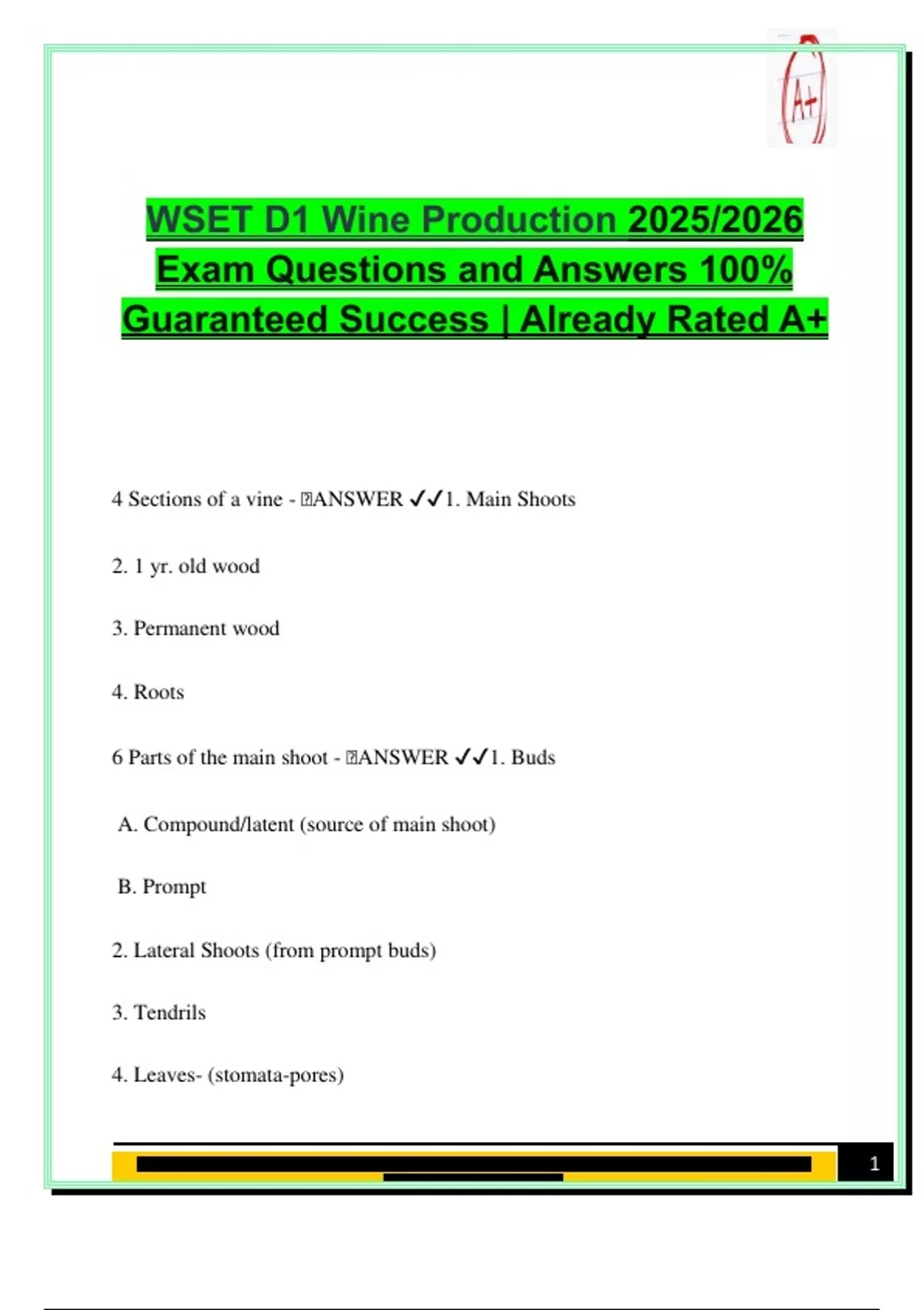 WSET D1 Wine Production 2025/2026 – 100+ Solved Q&As | Viticulture, Vine Anatomy, Climate, Soil ...