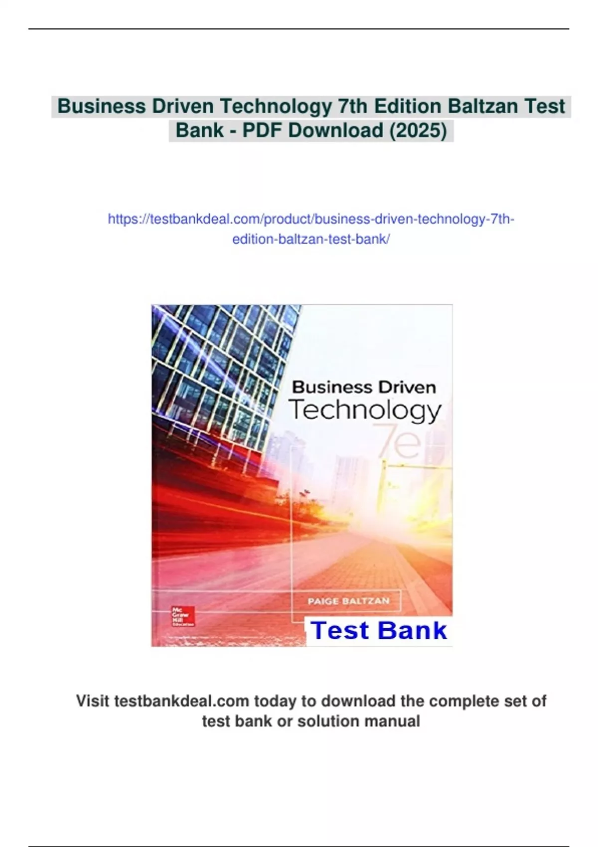 Summary Business Driven Technology 7th Edition Baltzan Test Bank ...