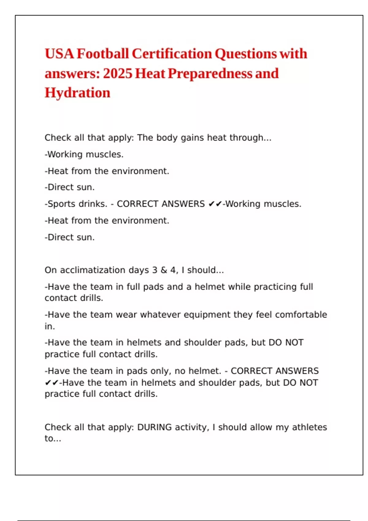 USA Football Certification Questions with answers- 2025 Heat ...