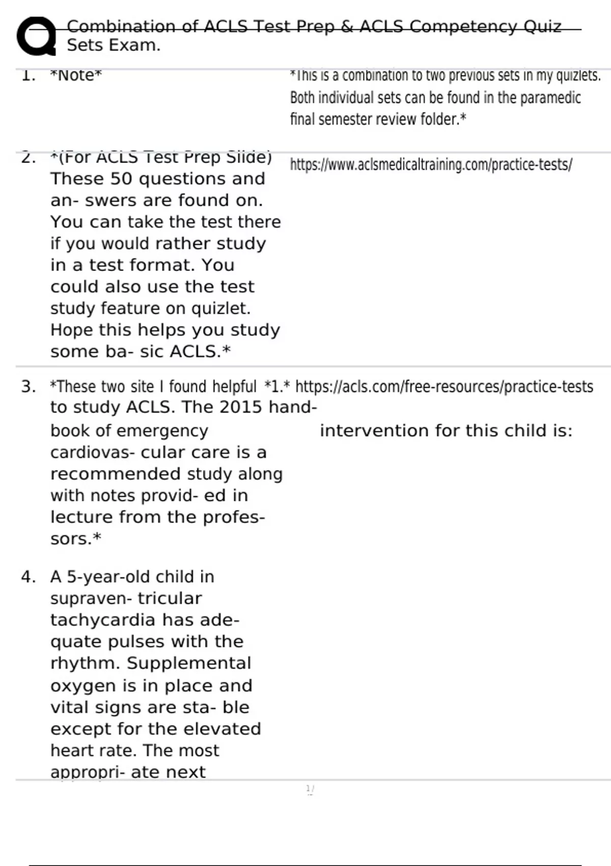 Combination of ACLS Test Prep & ACLS Competency Quiz Sets Exam. - AHA ...