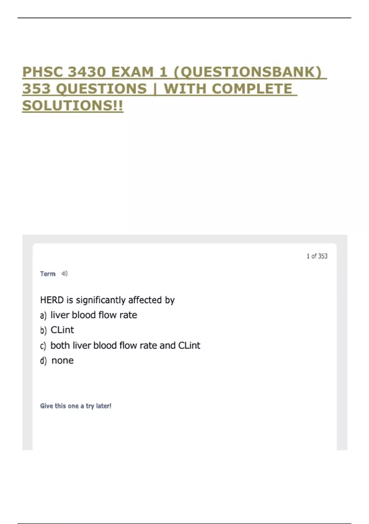 PHSC 3430 EXAM 1 (QUESTIONSBANK) 353 QUESTIONS | WITH COMPLETE ...