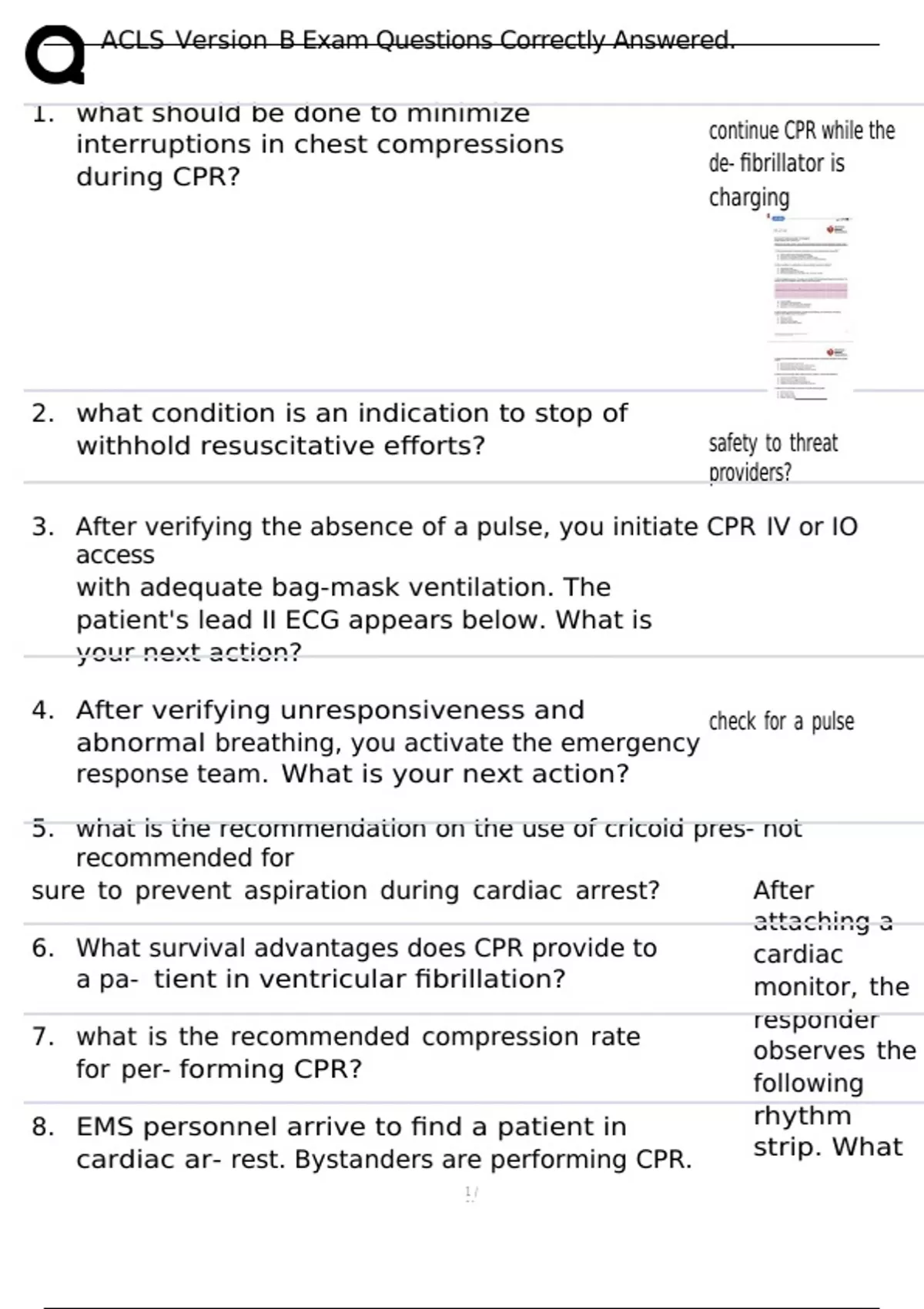 ACLS Version B Exam Questions Correctly Answered. - AHA ACLS - Stuvia US