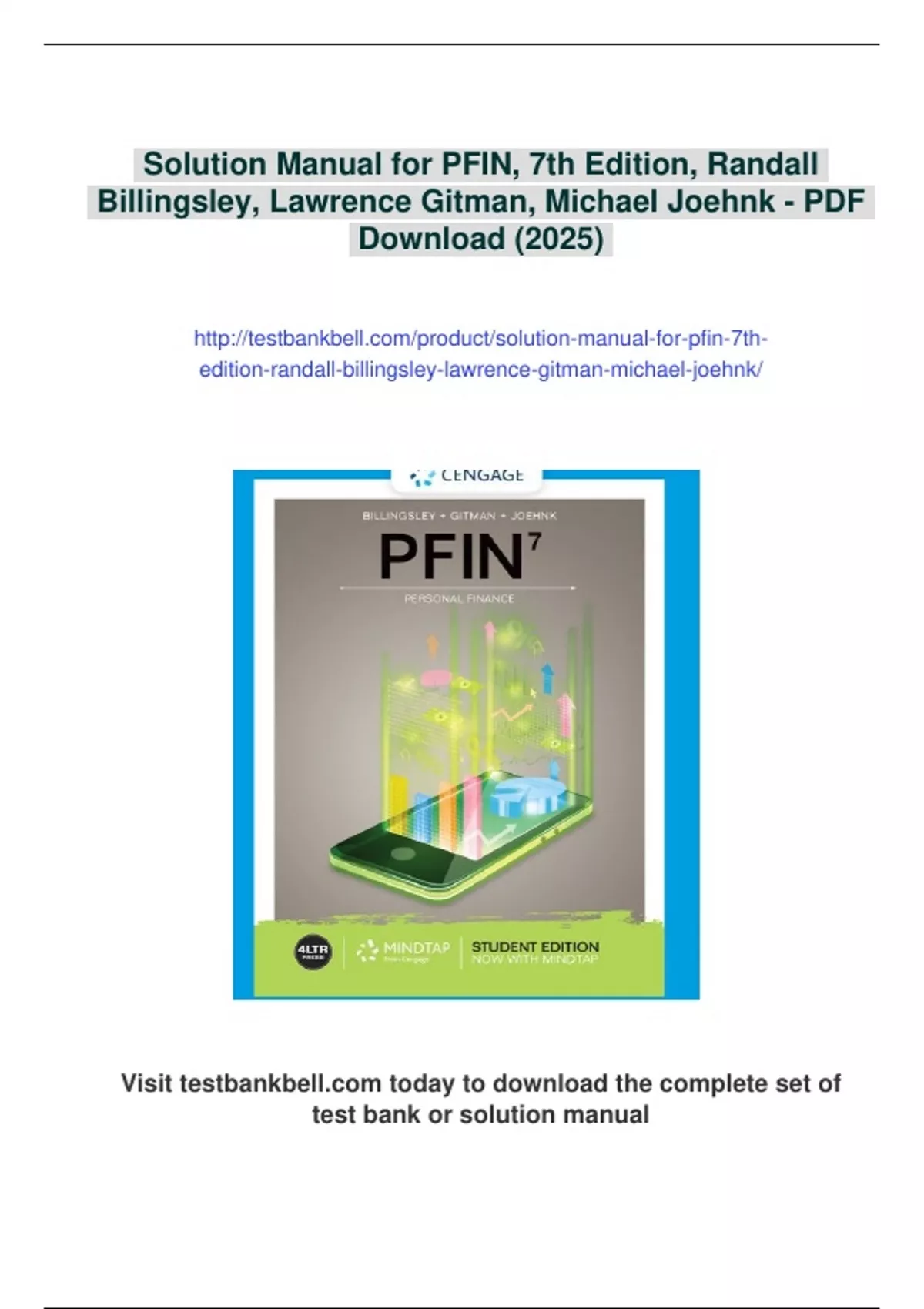 Summary Solution Manual for PFIN, 7th Edition, Randall Billingsley ...