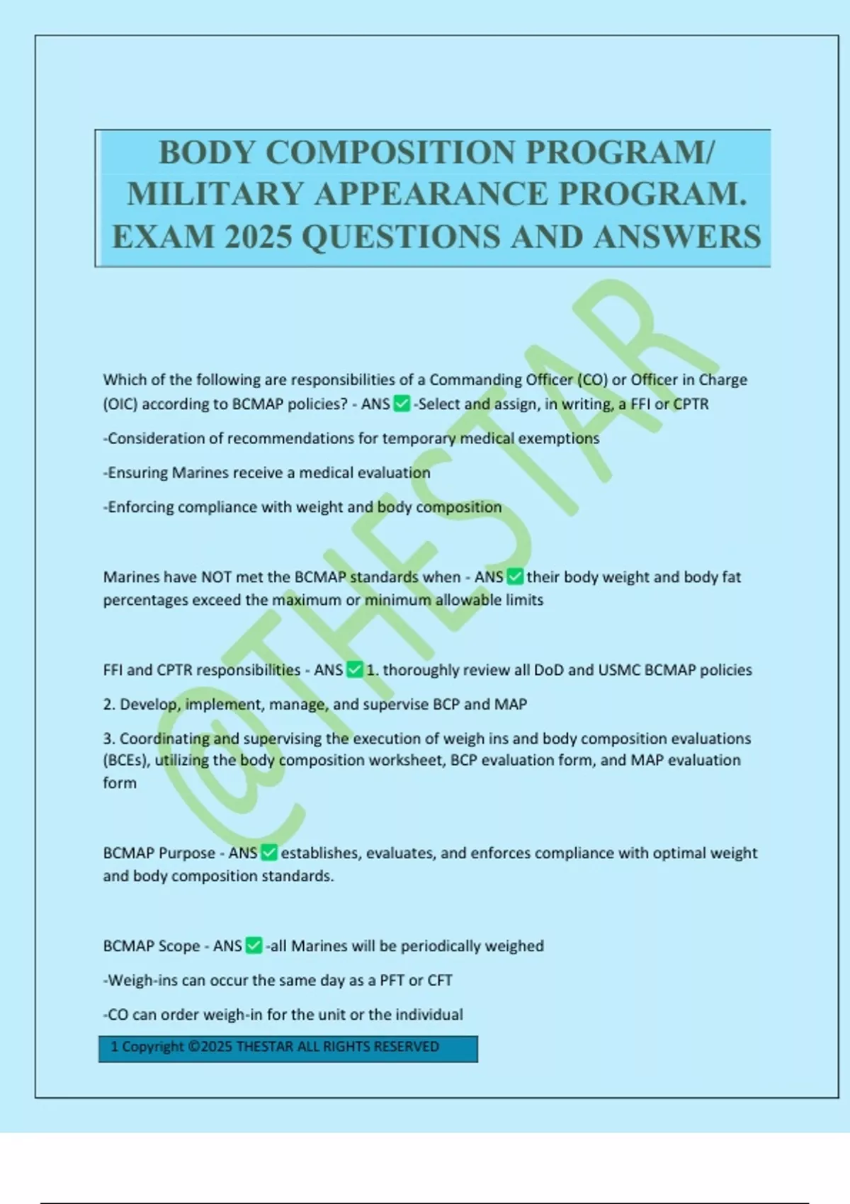 BODY COMPOSITION PROGRAM/ MILITARY APPEARANCE PROGRAM. EXAM 2025 ...