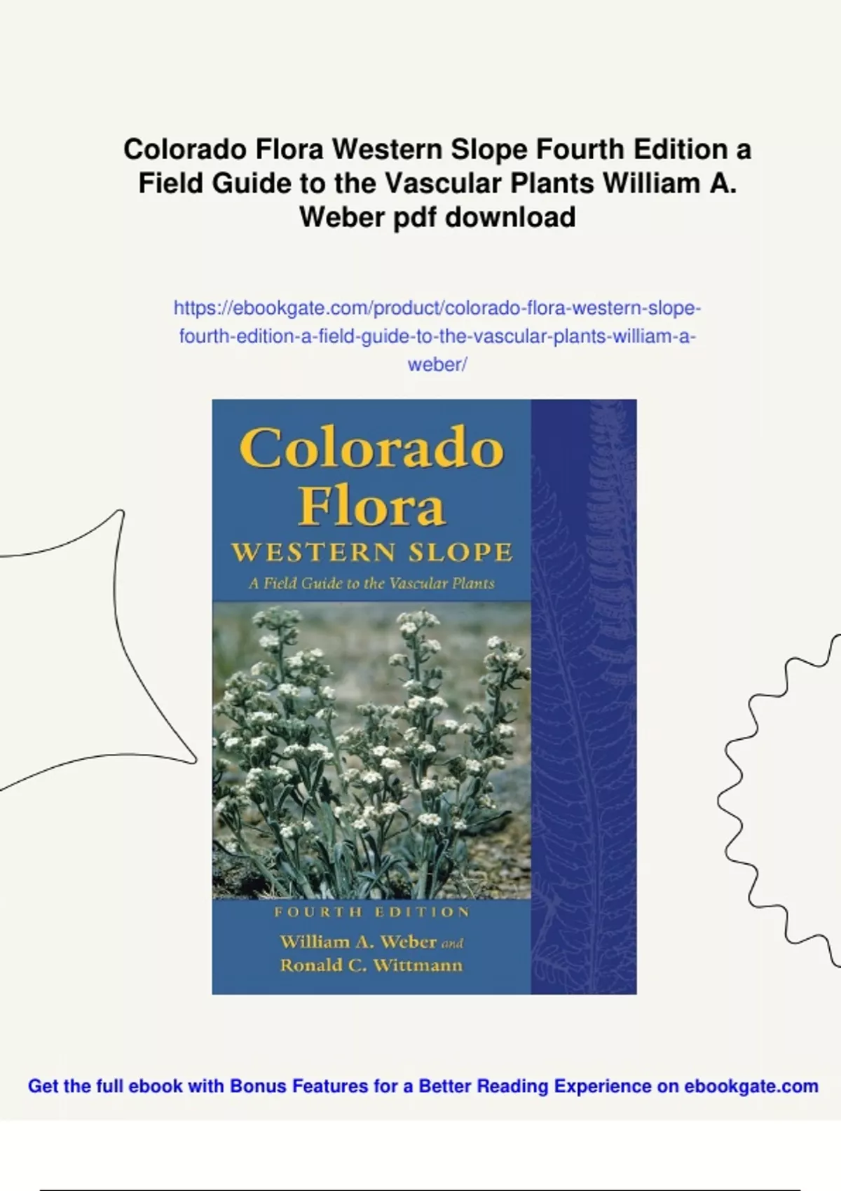 Summary Colorado Flora Western Slope Fourth Edition a Field Guide to ...