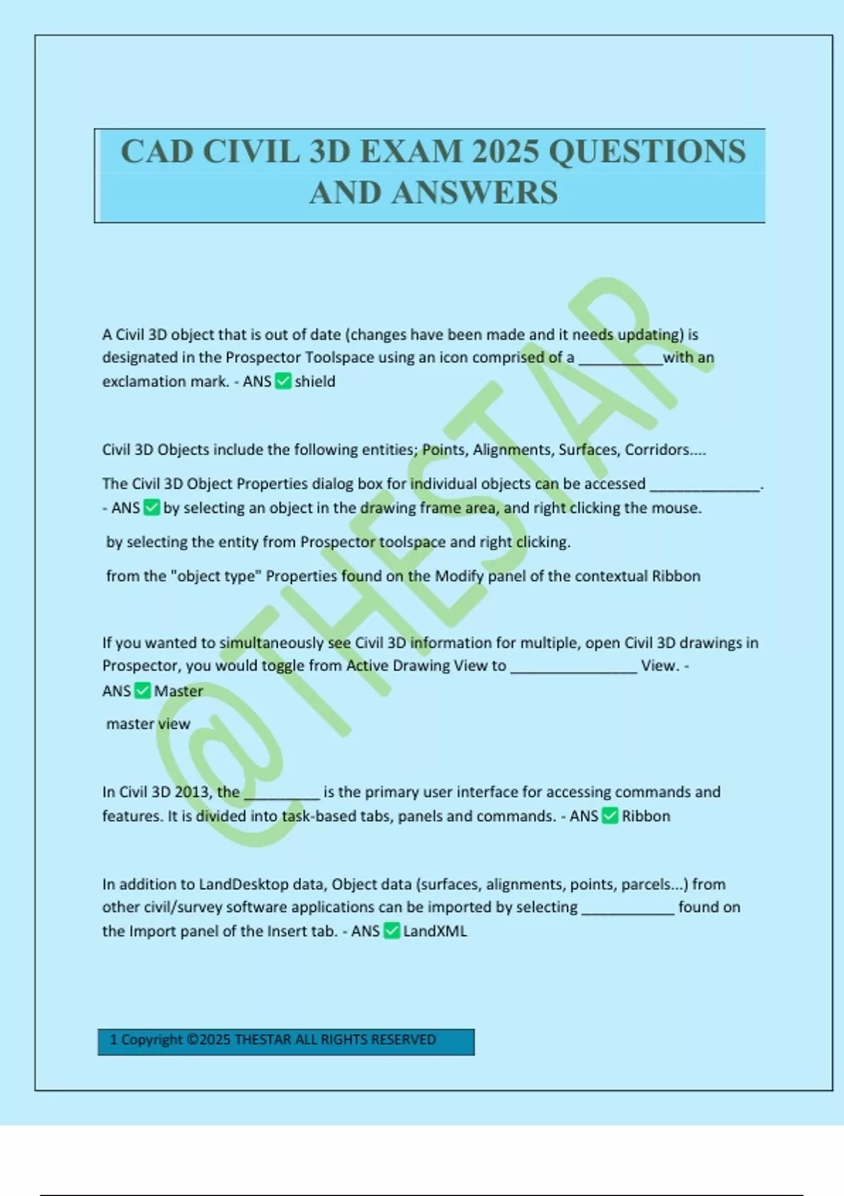 CAD CIVIL 3D EXAM 2025 QUESTIONS AND ANSWERS - CIVIL 3D - Stuvia US
