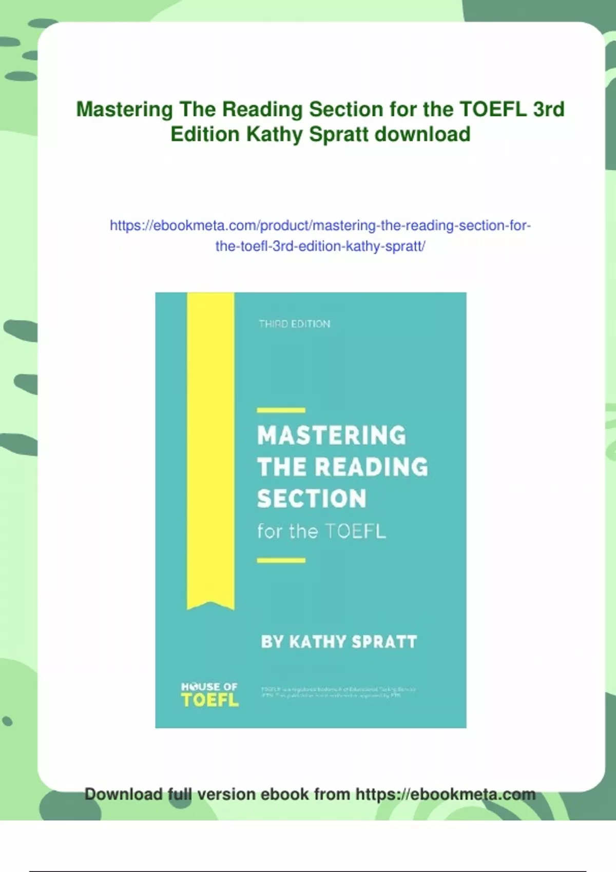 Summary Mastering The Reading Section for the TOEFL 3rd Edition Kathy ...