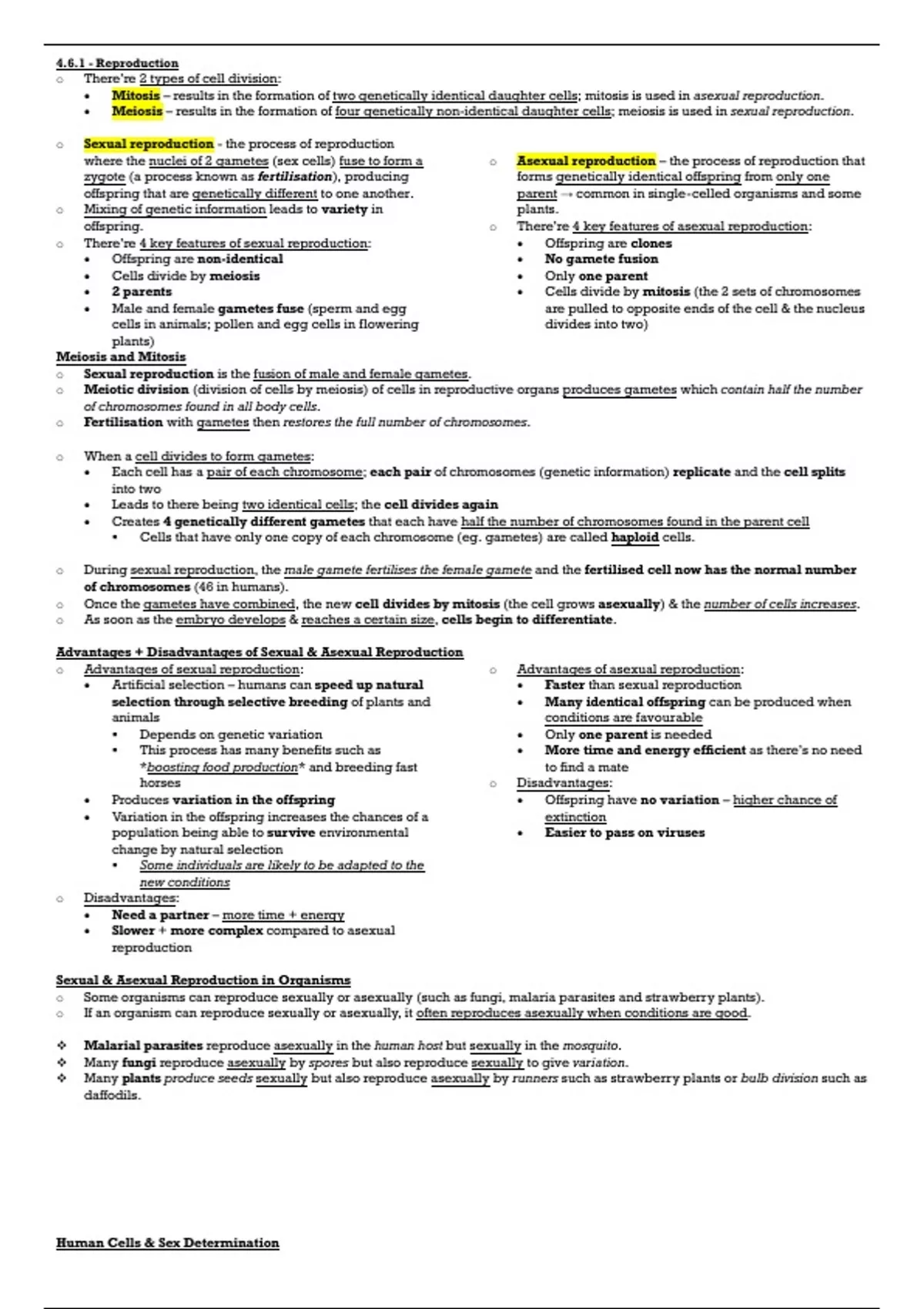 Summary AQA GCSE Biology Unit 6: Inheritance, Variation and Evolution ...