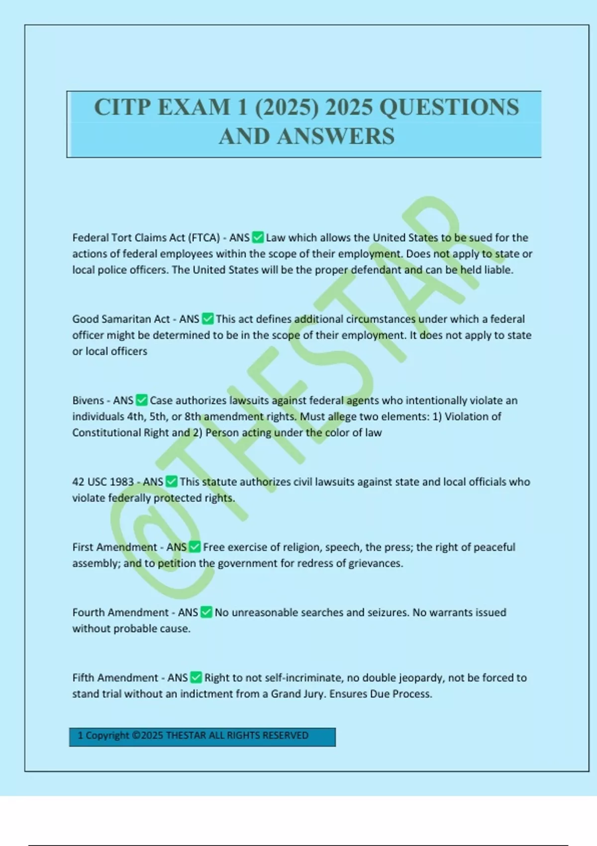 CITP EXAM 1 (2025) 2025 QUESTIONS AND ANSWERS - CITP - Stuvia US