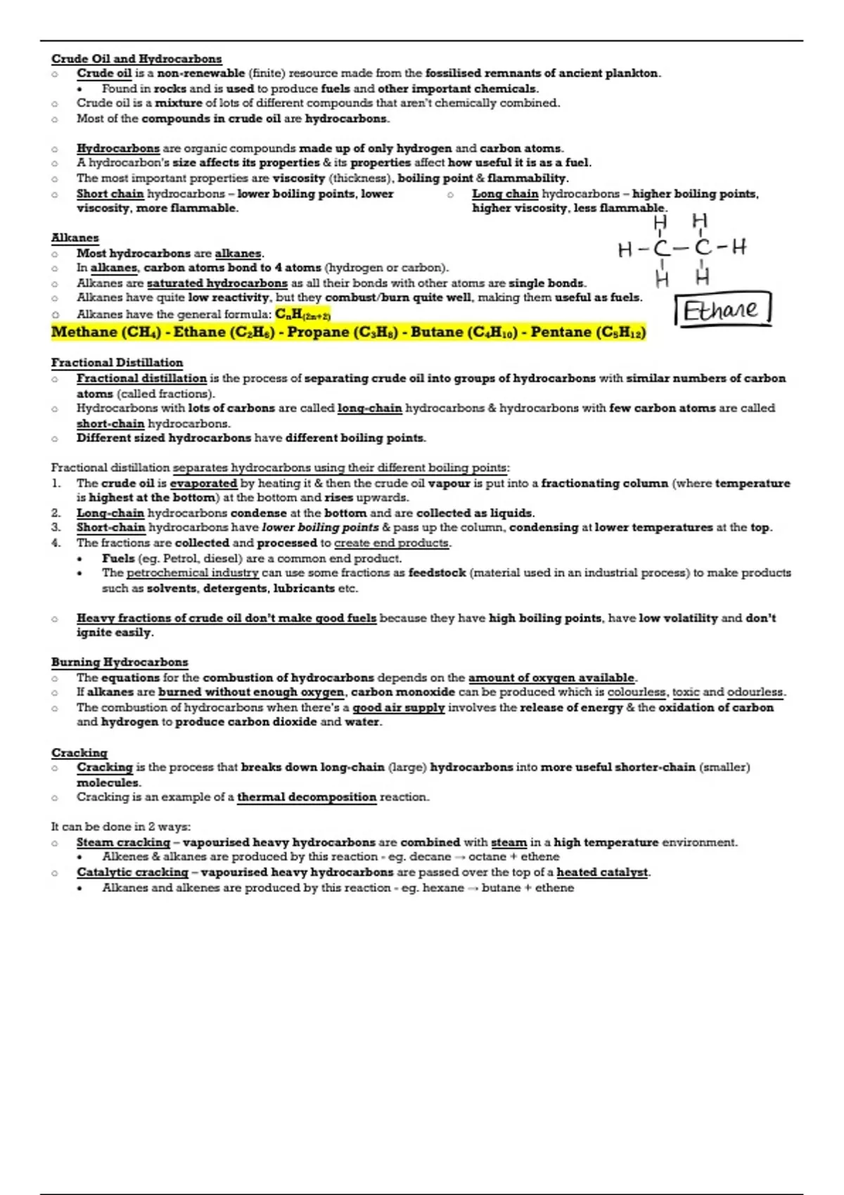 Summary AQA GCSE Chemistry Unit 7: Organic Chemistry Complete Notes ...
