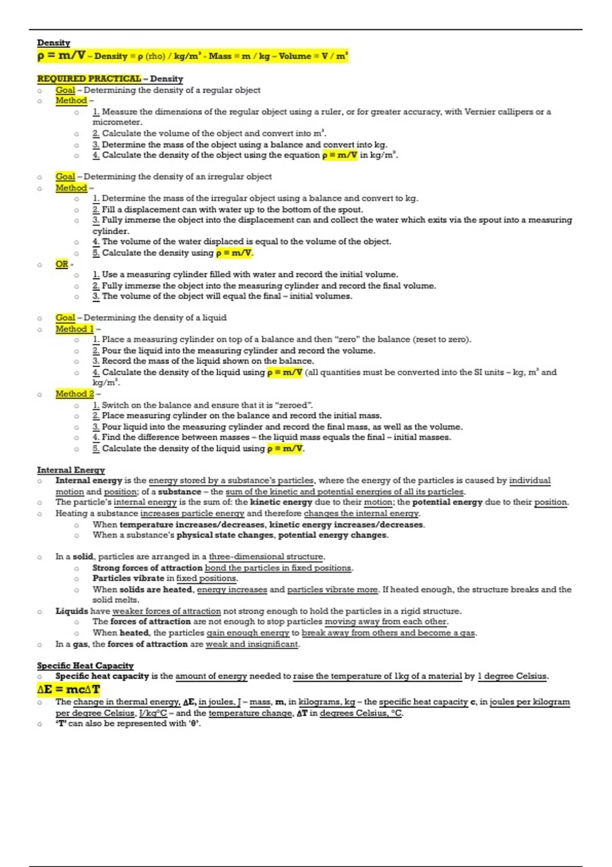 Summary AQA GCSE Physics Unit 3: Particle Model of Matter Complete ...