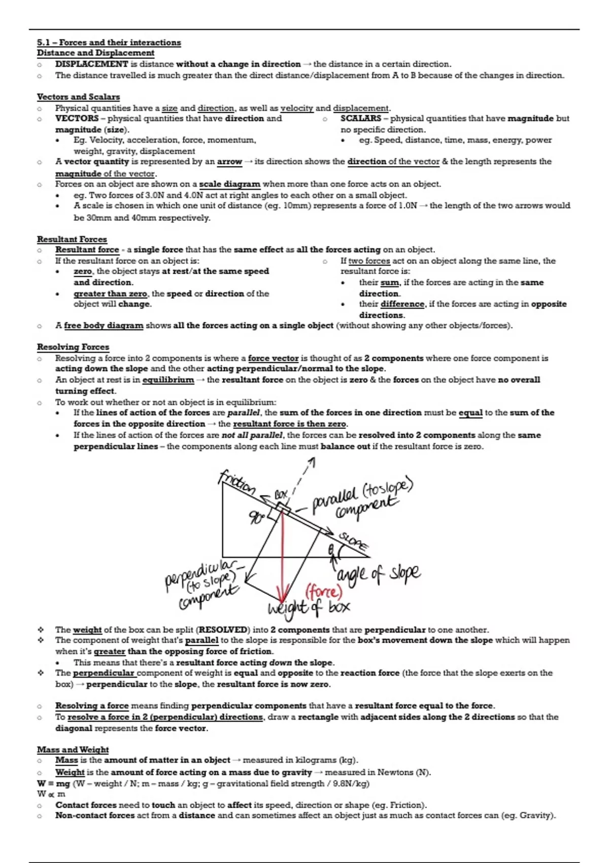 Summary AQA GCSE Physics Unit 5: Forces and Motion Complete Notes ...
