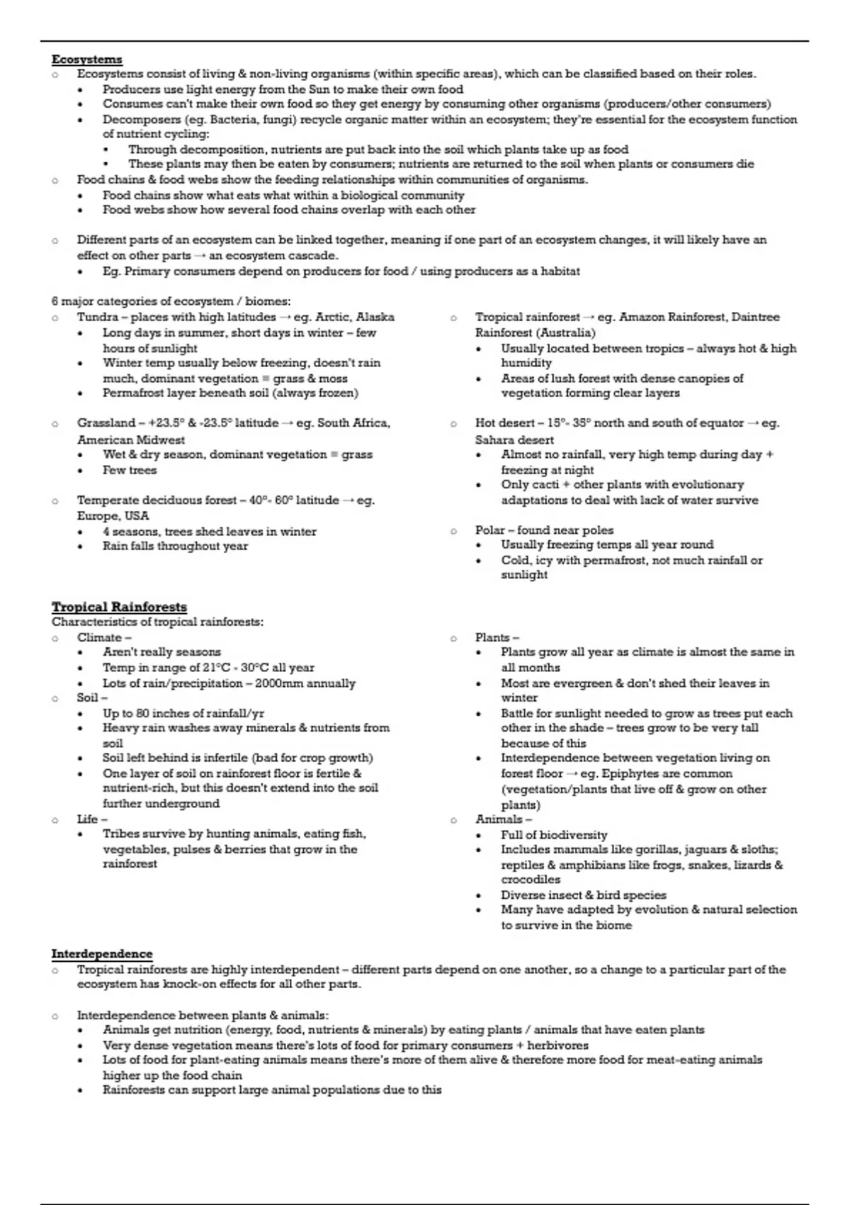 Summary AQA GCSE Geography (Physical/Paper 1) Unit 2: The Living World ...