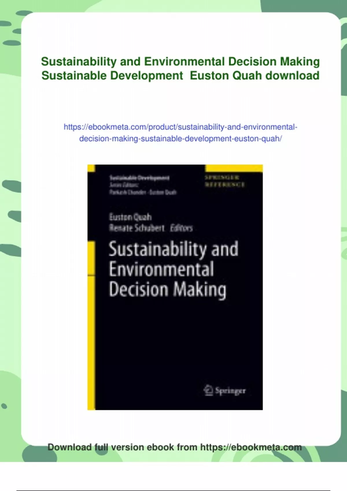 Summary Sustainability and Environmental Decision Making Sustainable ...