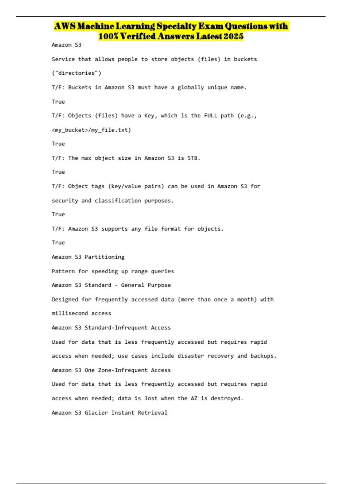 AWS Machine Learning Specialty Exam Questions with 100% Verified ...