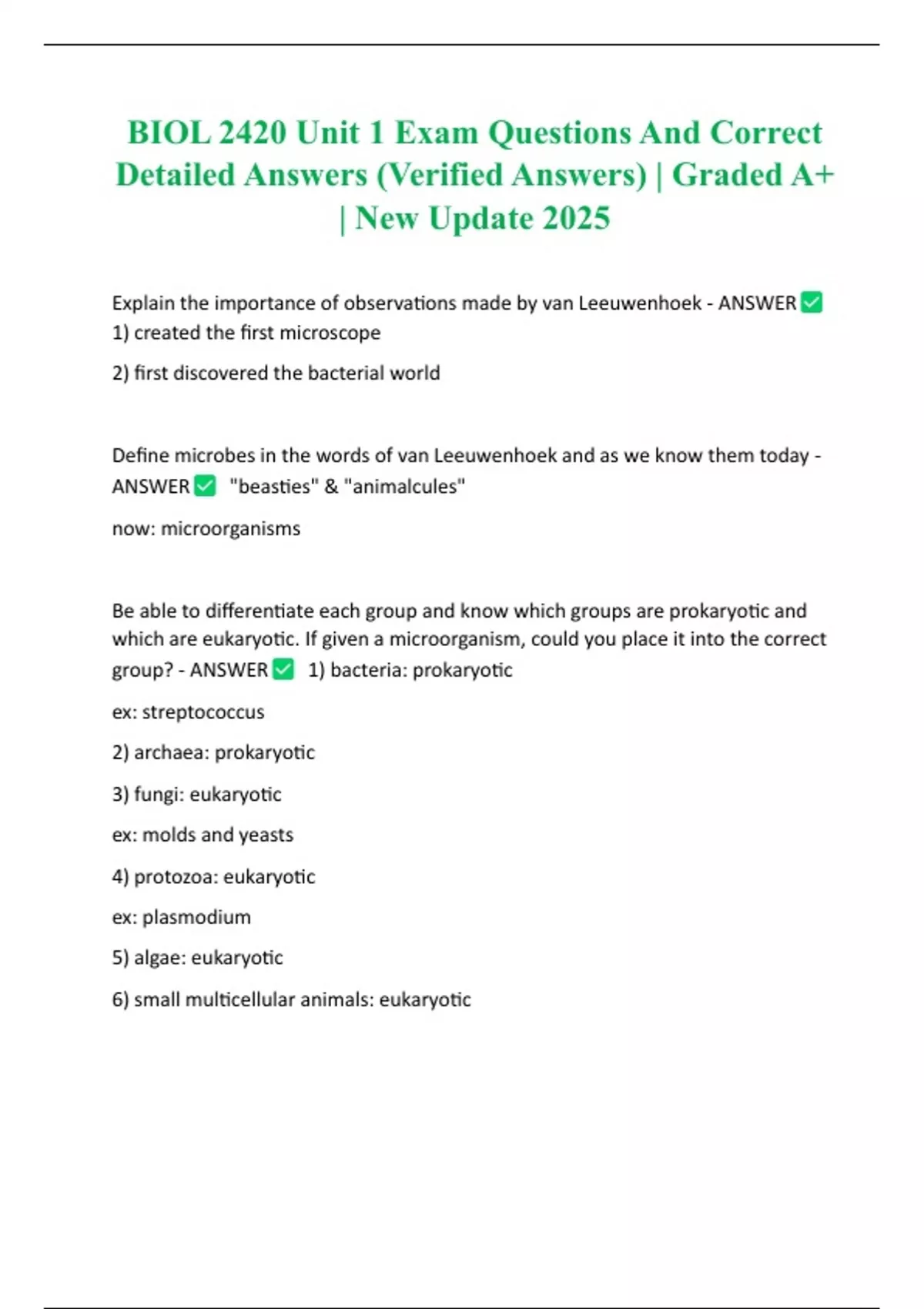 BIOL 2420 Unit 1 Exam Questions And Correct Detailed Answers (Verified ...