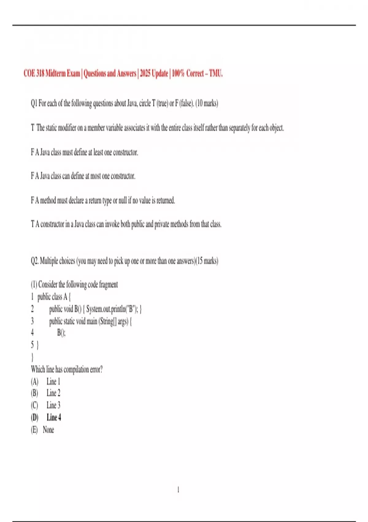 COE 318 Midterm Exam | Questions and Answers | 2025 Update | 100% ...