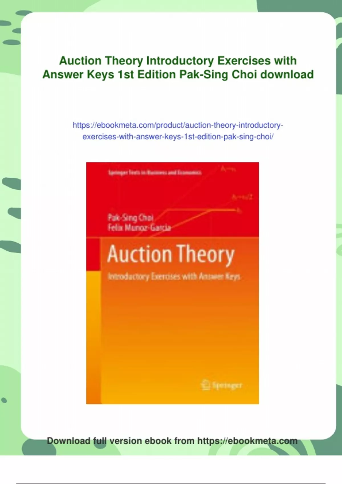 Summary Auction Theory Introductory Exercises with Answer Keys 1st ...