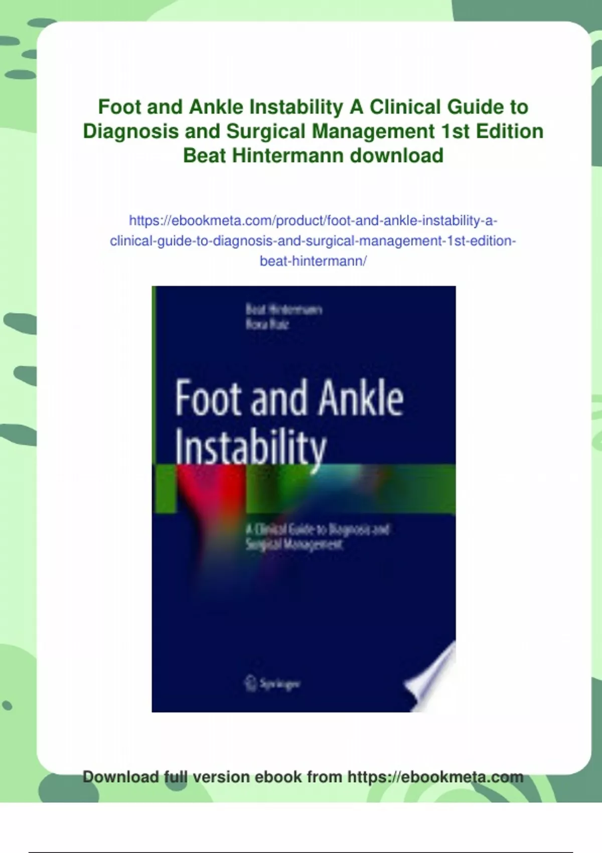 Summary Foot and Ankle Instability A Clinical Guide to Diagnosis and ...