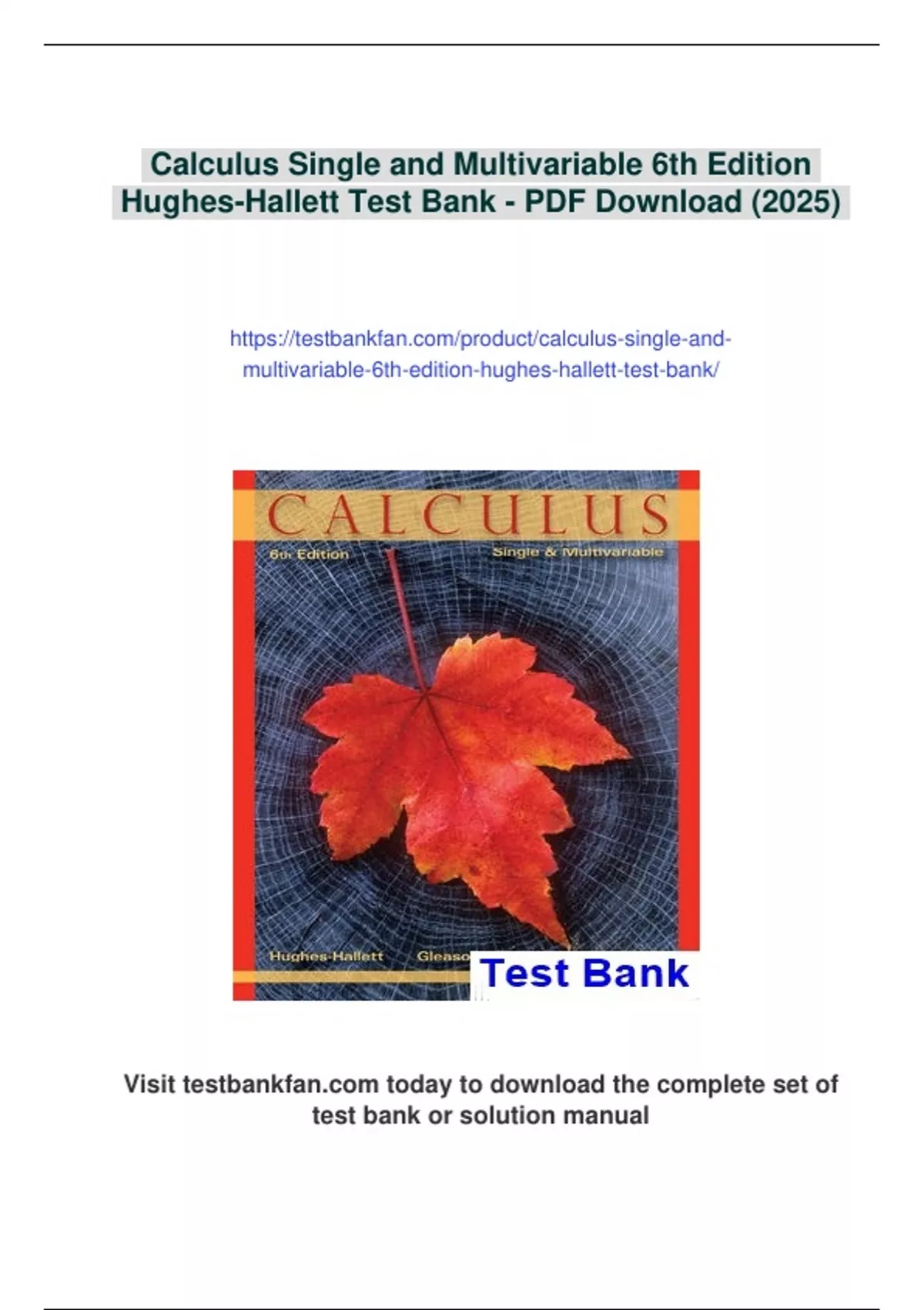 Summary Calculus Single and Multivariable 6th Edition Hughes-Hallett ...