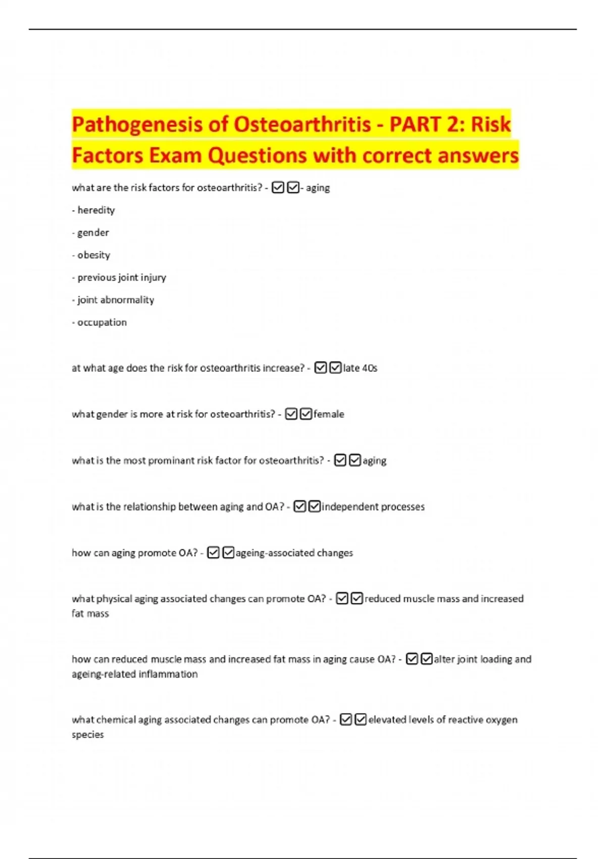 Pathogenesis of Osteoarthritis - PART 2: Risk Factors Exam Questions ...