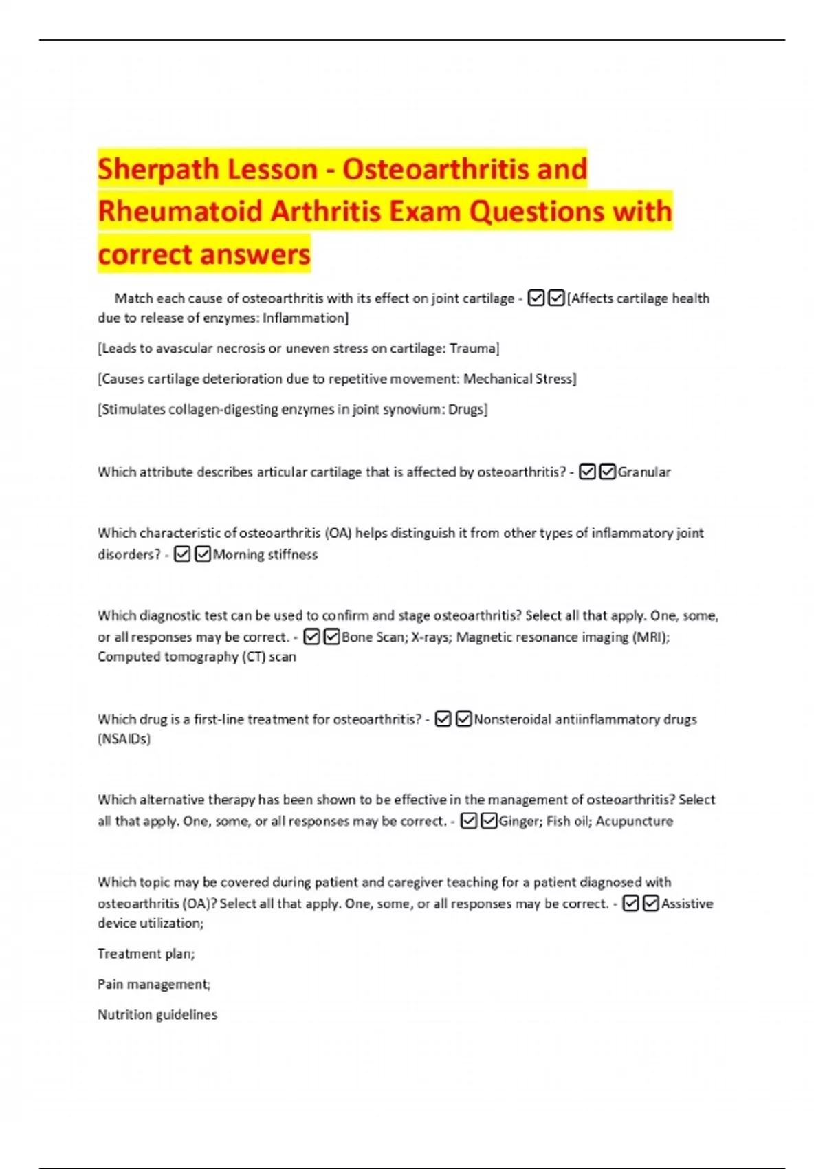 Sherpath Lesson - Osteoarthritis and Rheumatoid Arthritis Exam ...
