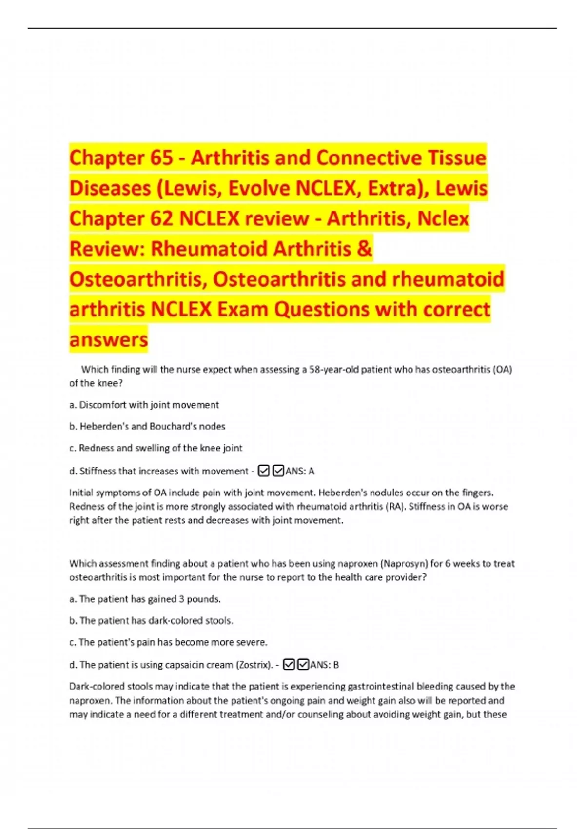 Chapter 65 - Arthritis and Connective Tissue Diseases (Lewis, Evolve ...