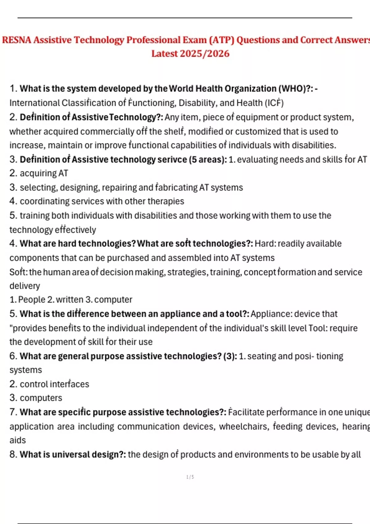 RESNA Assistive Technology Professional (ATP) Exam – Questions and ...