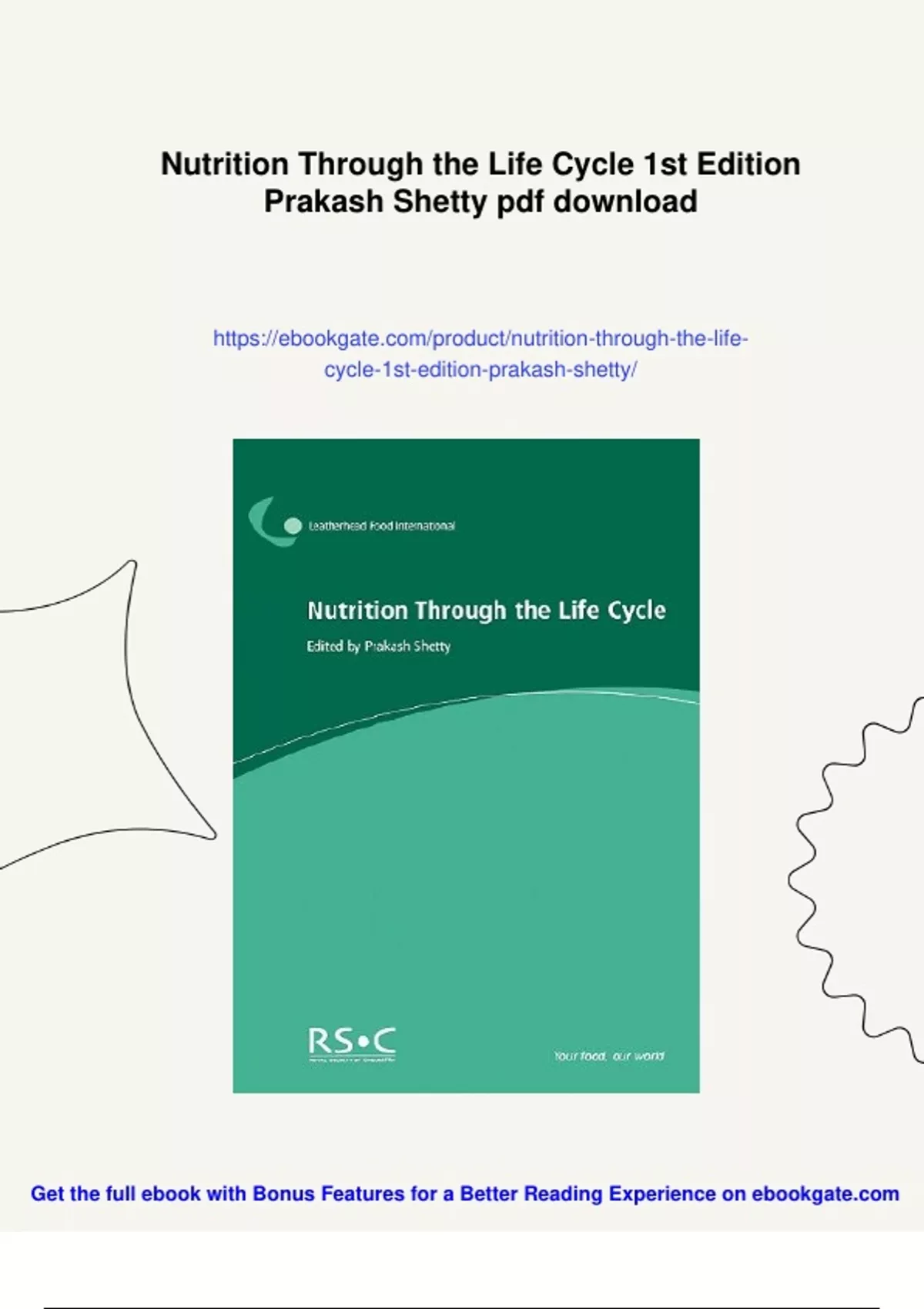 Summary Nutrition Through the Life Cycle 1st Edition Prakash Shetty ...