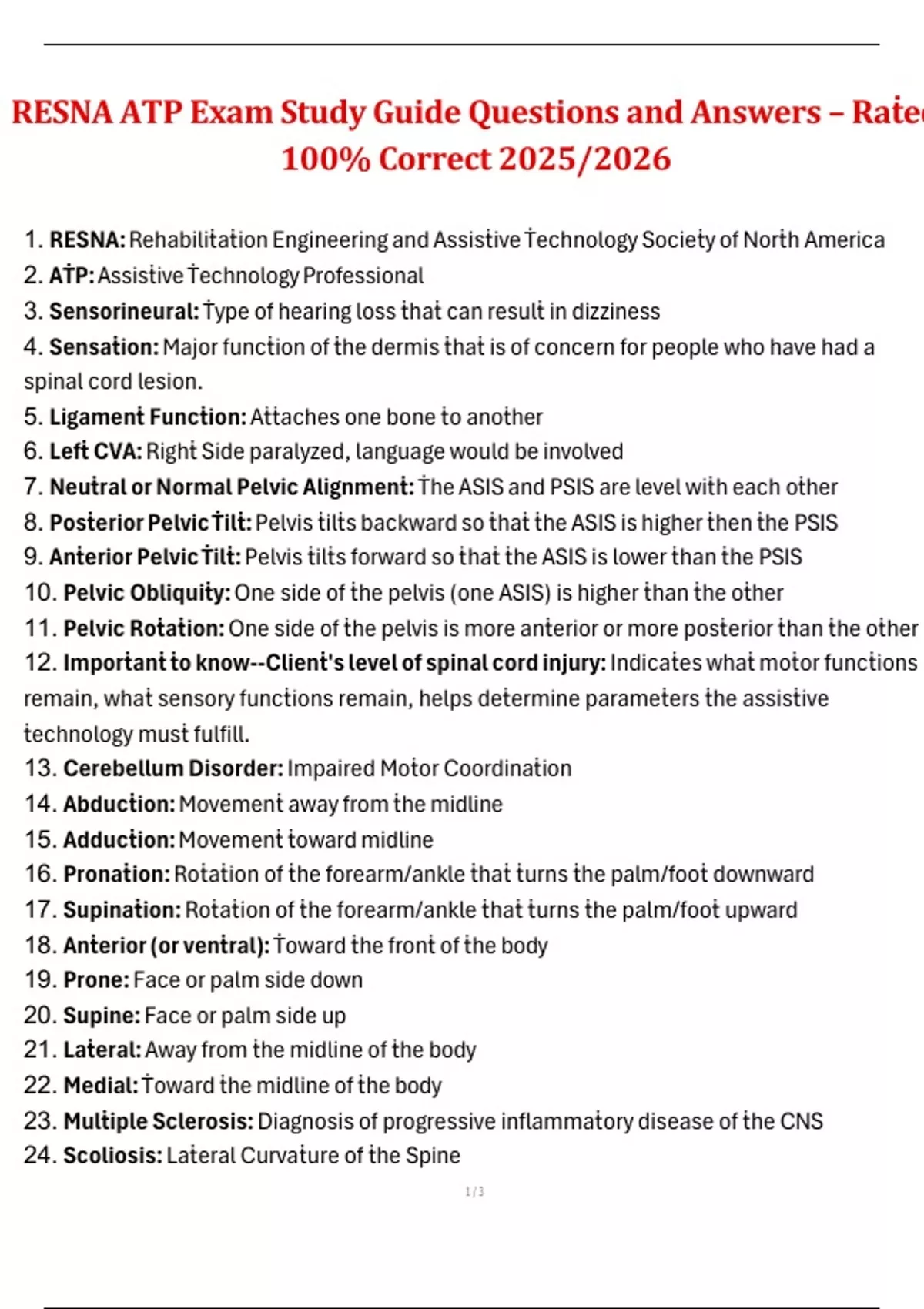 RESNA ATP Exam Study Guide – Questions and Answers – Rated 100% Correct ...