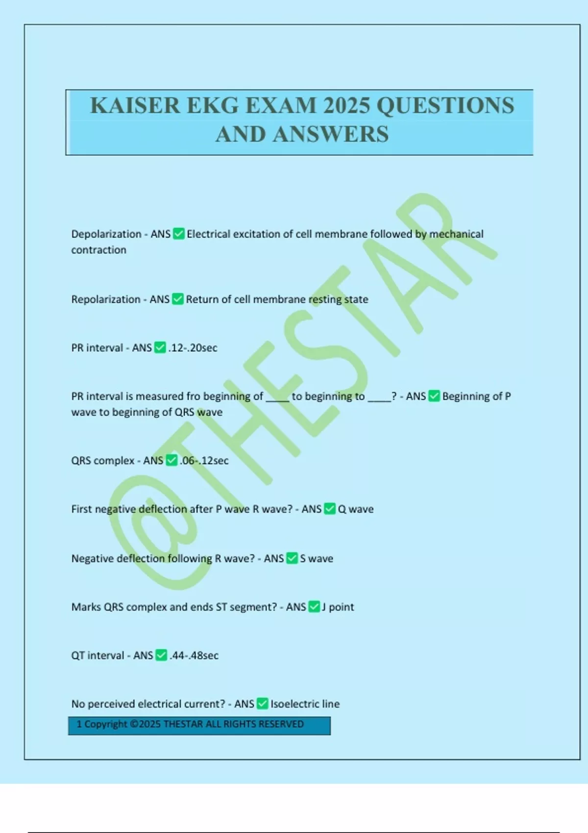 KAISER EKG EXAM 2025 QUESTIONS AND ANSWERS - KAISER EKG - Stuvia US