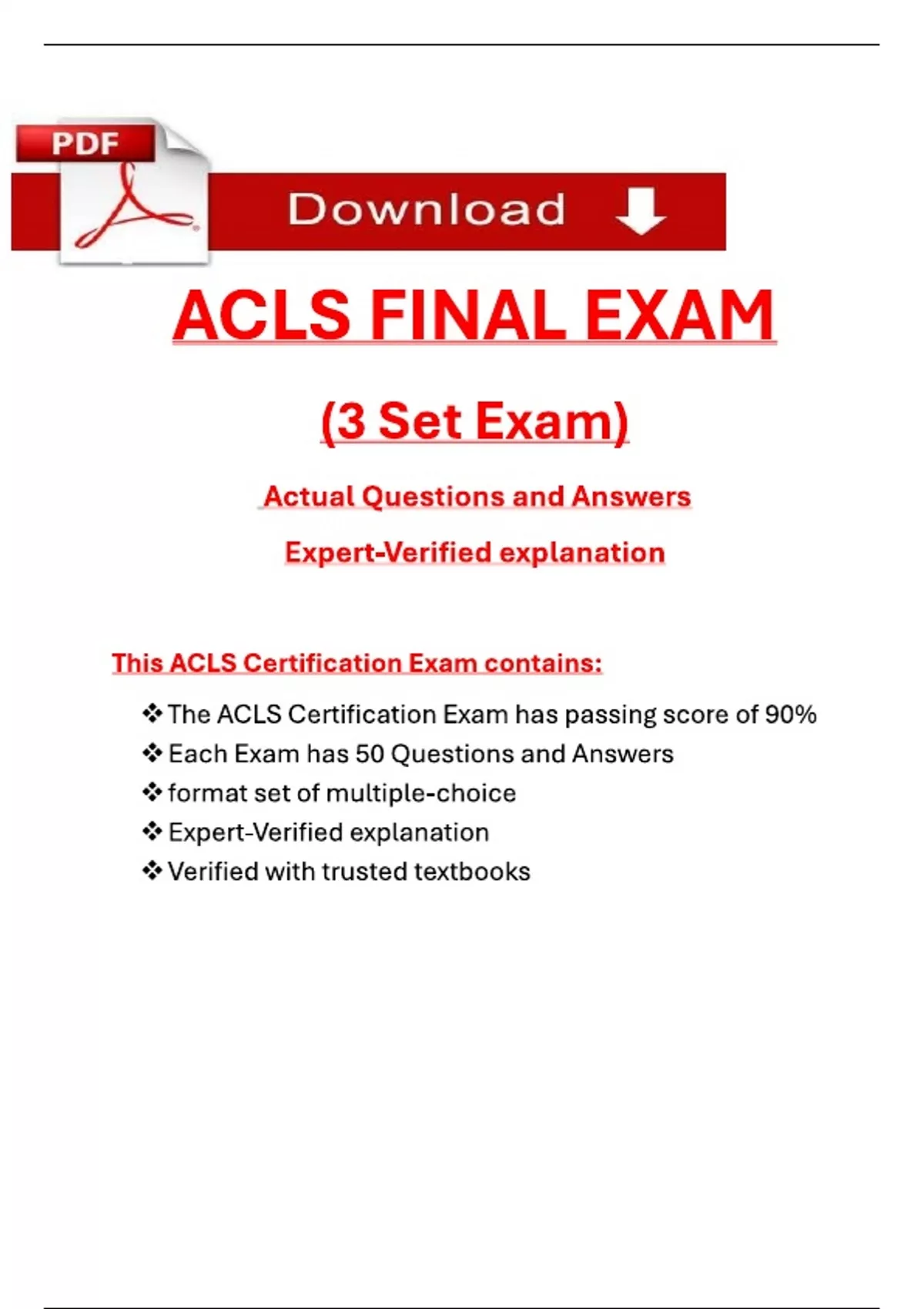 Study Bundle for AHA ACLS Final Exam (Latest 2025 / 2026): Most ...