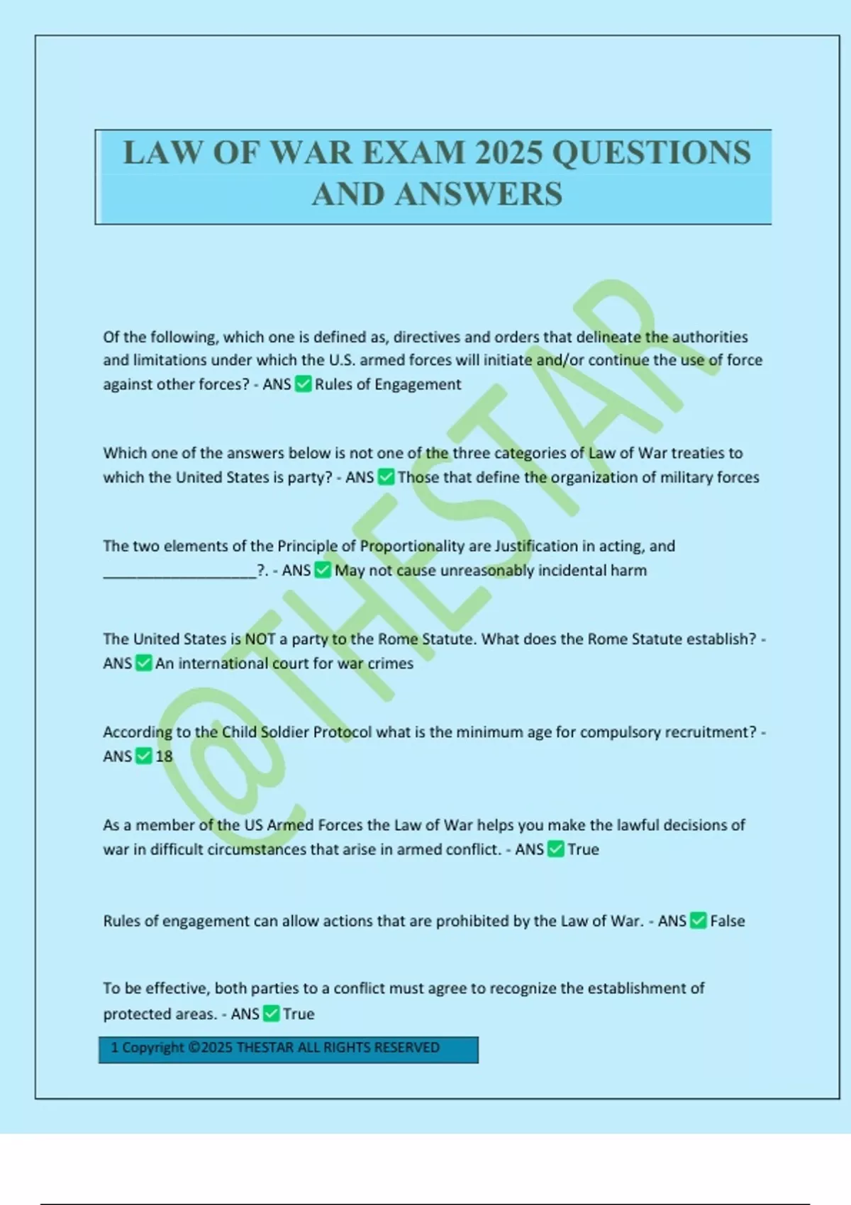 LAW OF WAR EXAM 2025 QUESTIONS AND ANSWERS - LAW OF WAR - Stuvia US